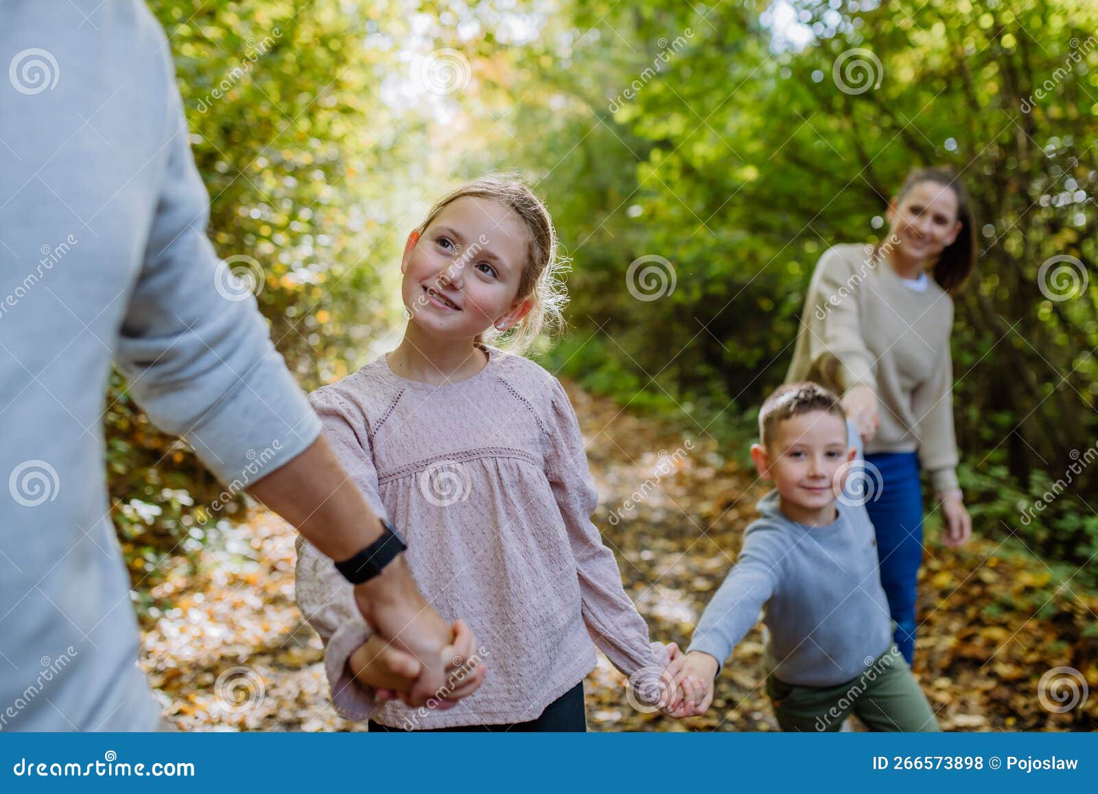 Close-up of Family with Kids Walking in Forest. Stock Photo - Image of ...