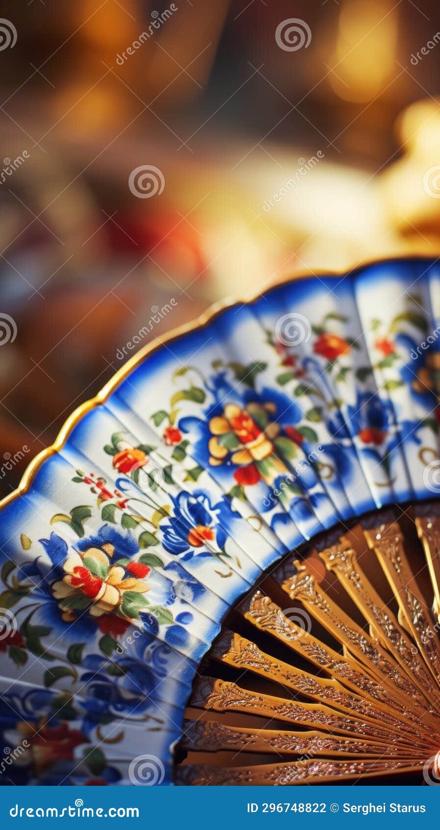 A Close Up of a Fan with a Blue and Red Design, AI Stock Illustration ...