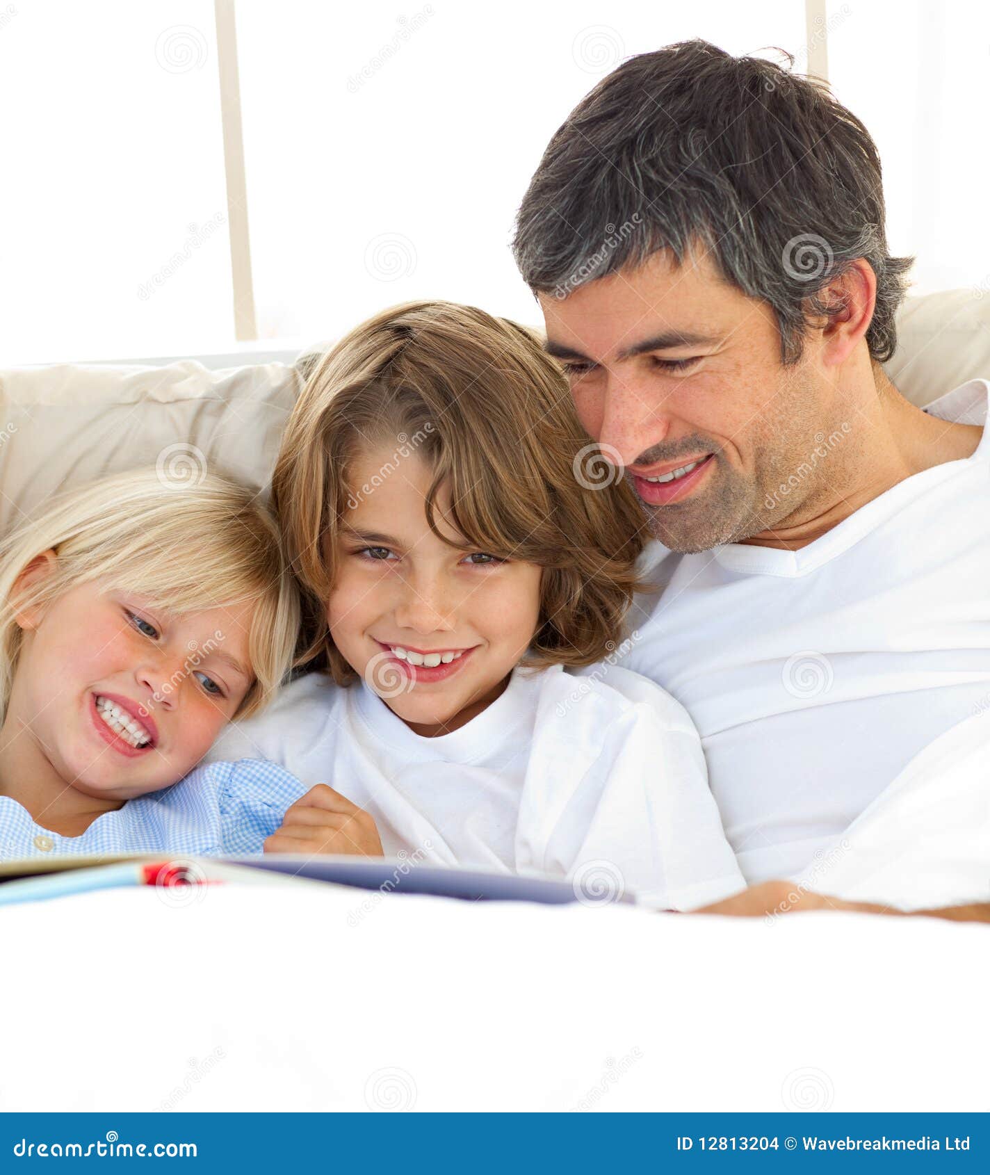 Close-up of Father and His Children Reading Book Stock Photo - Image of ...