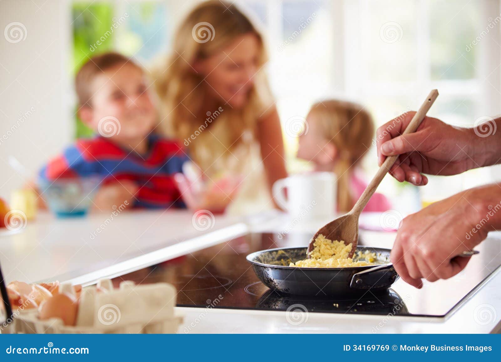 Close Up of Father Preparing Family Breakfast in Kitchen Stock Image ...