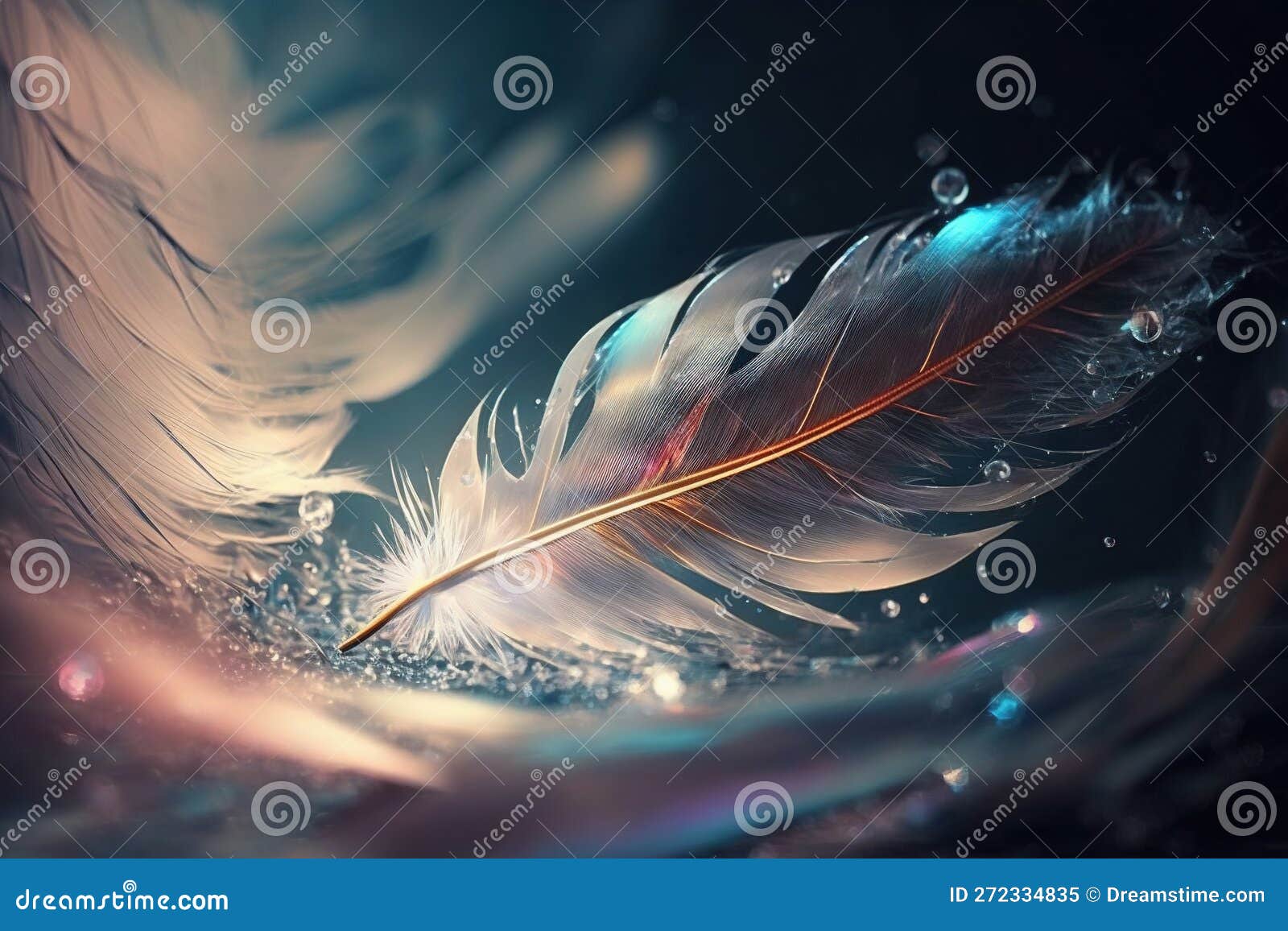 A Close Up of a Feather on a Dark Background with Water Droplets and ...