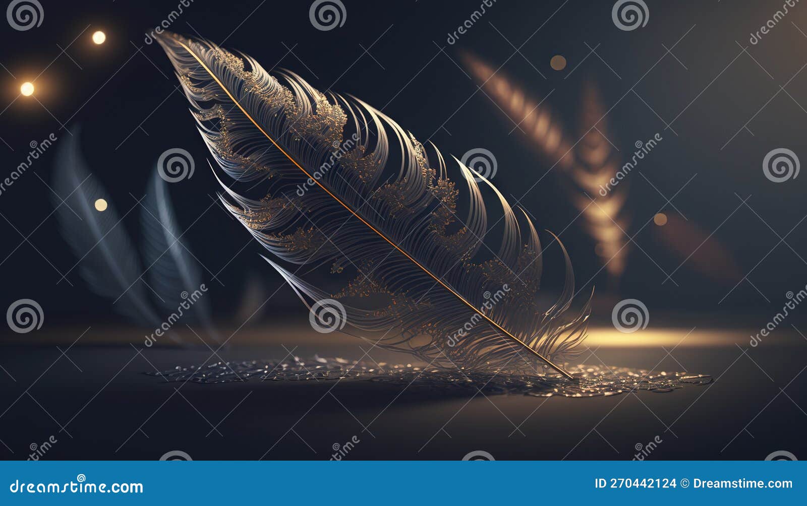 A Close Up of a Feather on a Table with Lights in the Background. Stock ...