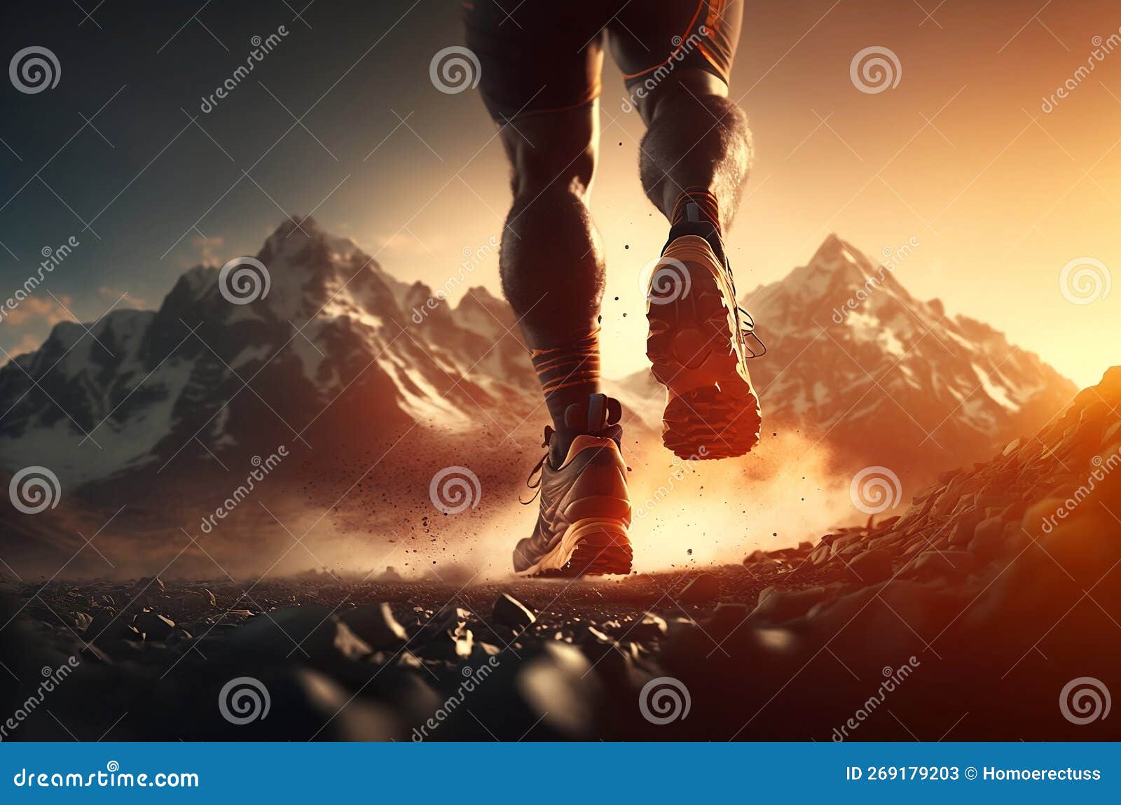 Close Up Feet of Runner Running Toward Mountain AI Generated Stock ...