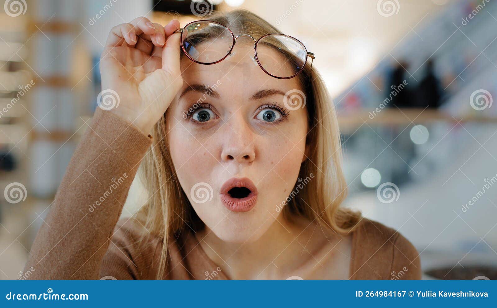 Close Up Female Amazing Face Portrait Emotional Confused Girl Surprised