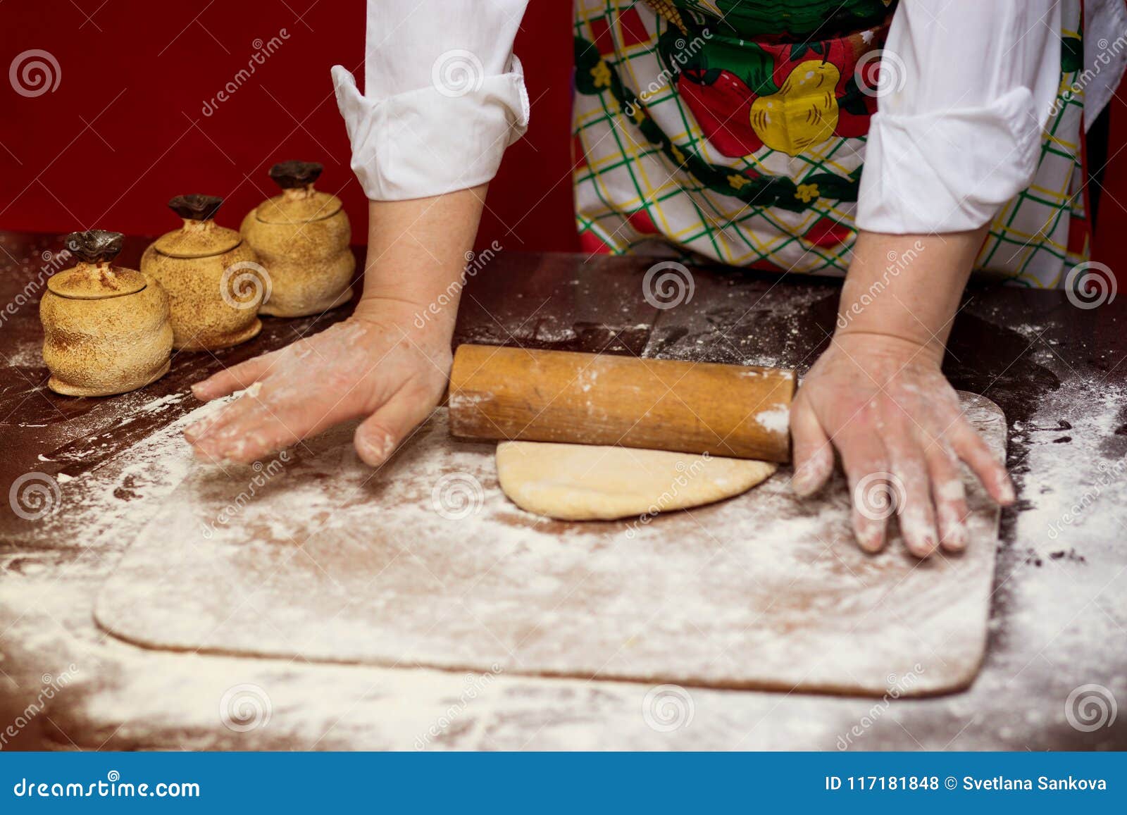 Close Up of Female Baker Hands Kneading Dough and Making Bread with a ...