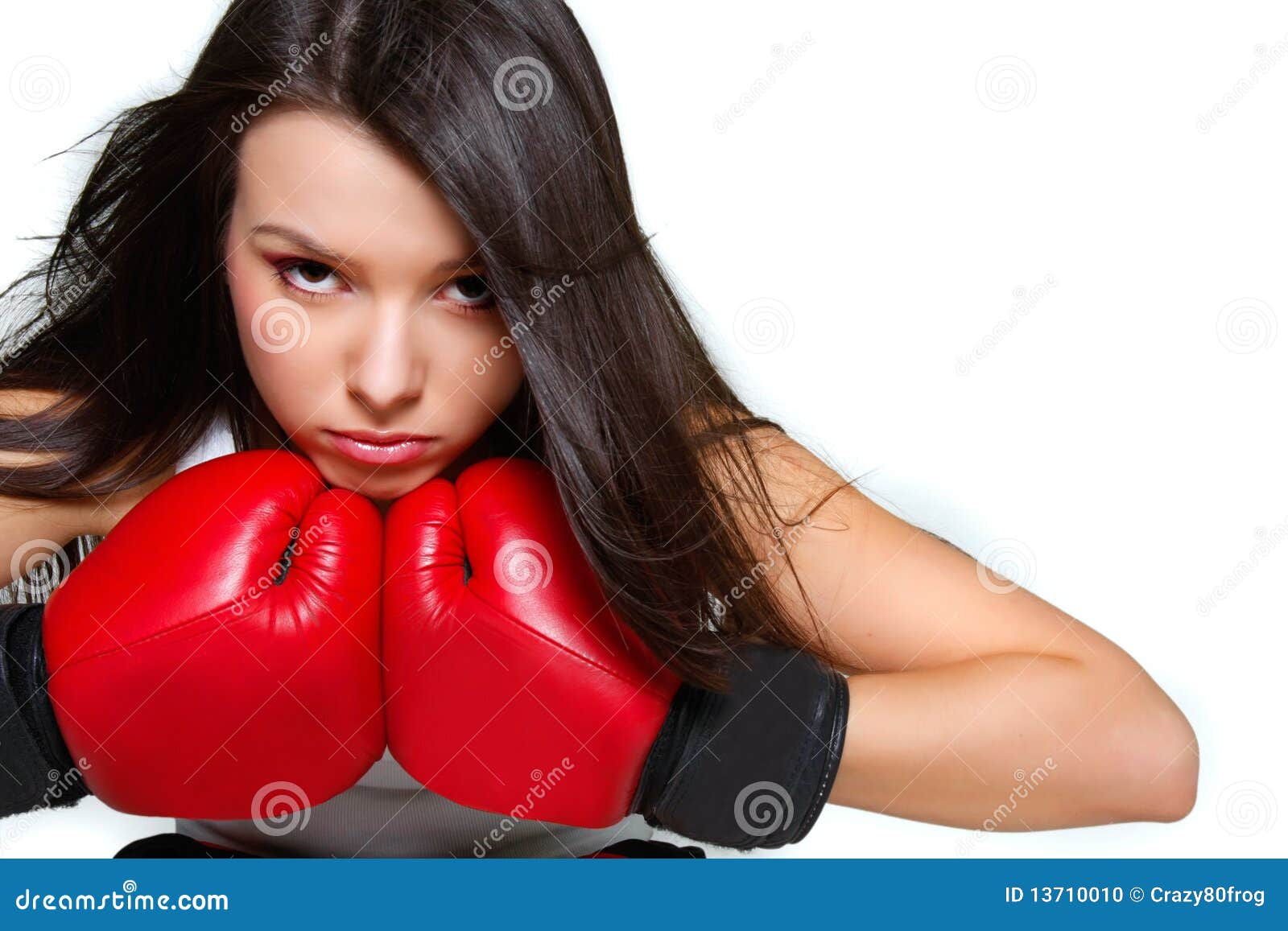 Close Up Boxer Woman Hug Punching Red Bag With Boxing Gloves I Stock ...