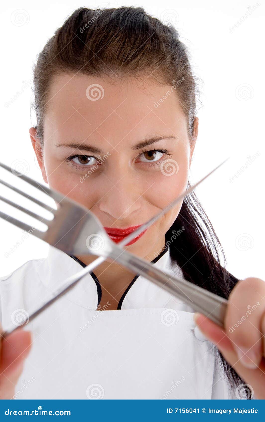 Close Up Of Female Chef Holding Cutlery Stock Image - Image of pose ...
