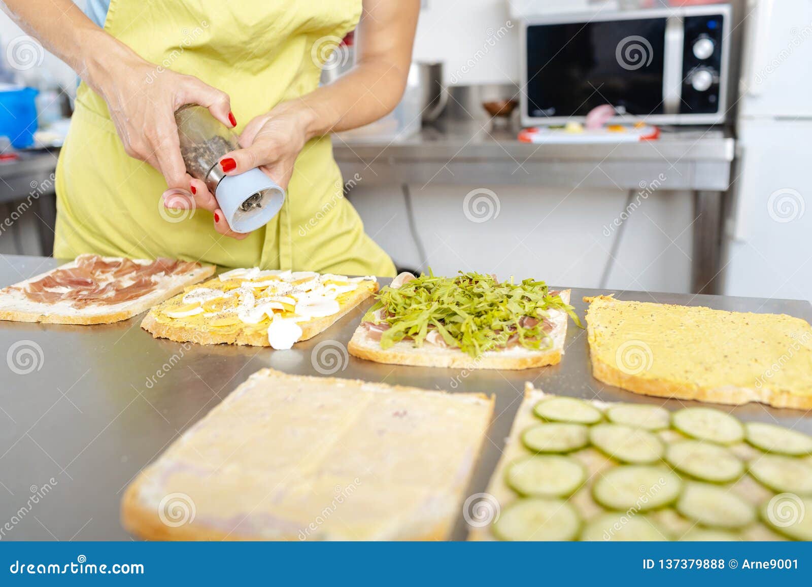 Female Chef Preparing Sandwich Stock Photo - Image of food, chef: 137379888