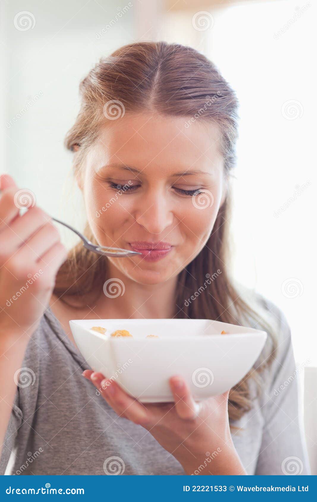 Close Up of Female Eating Cereals Stock Image - Image of happy ...