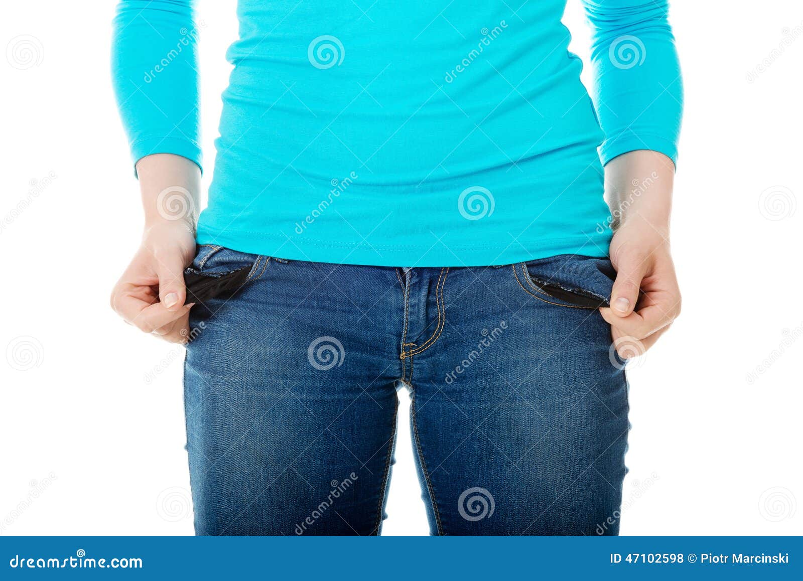 Close Up on Female Empty Pockets Stock Photo - Image of hold ...