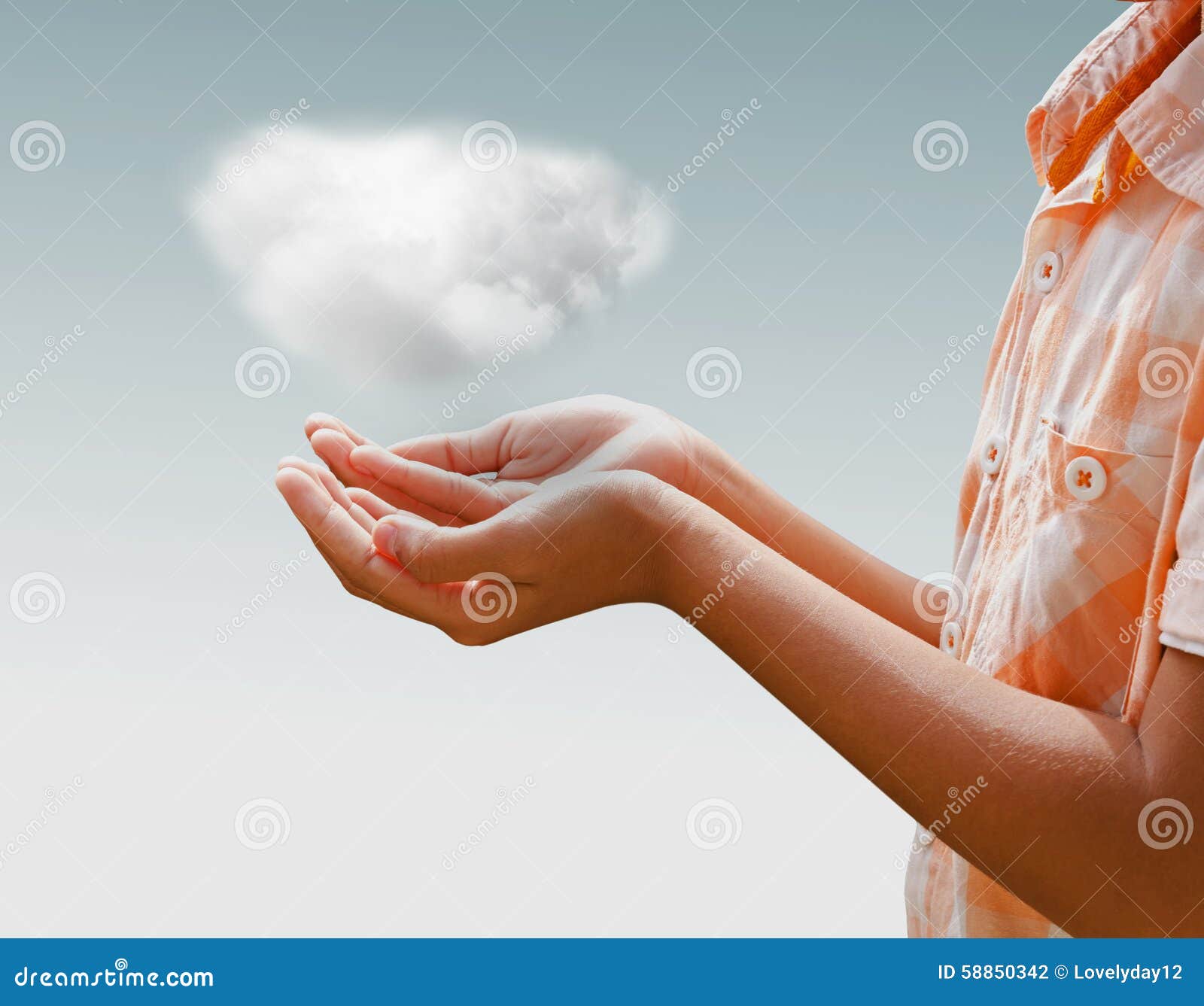 Close Up of Female Hand Holding Cloud Stock Photo - Image of adult ...