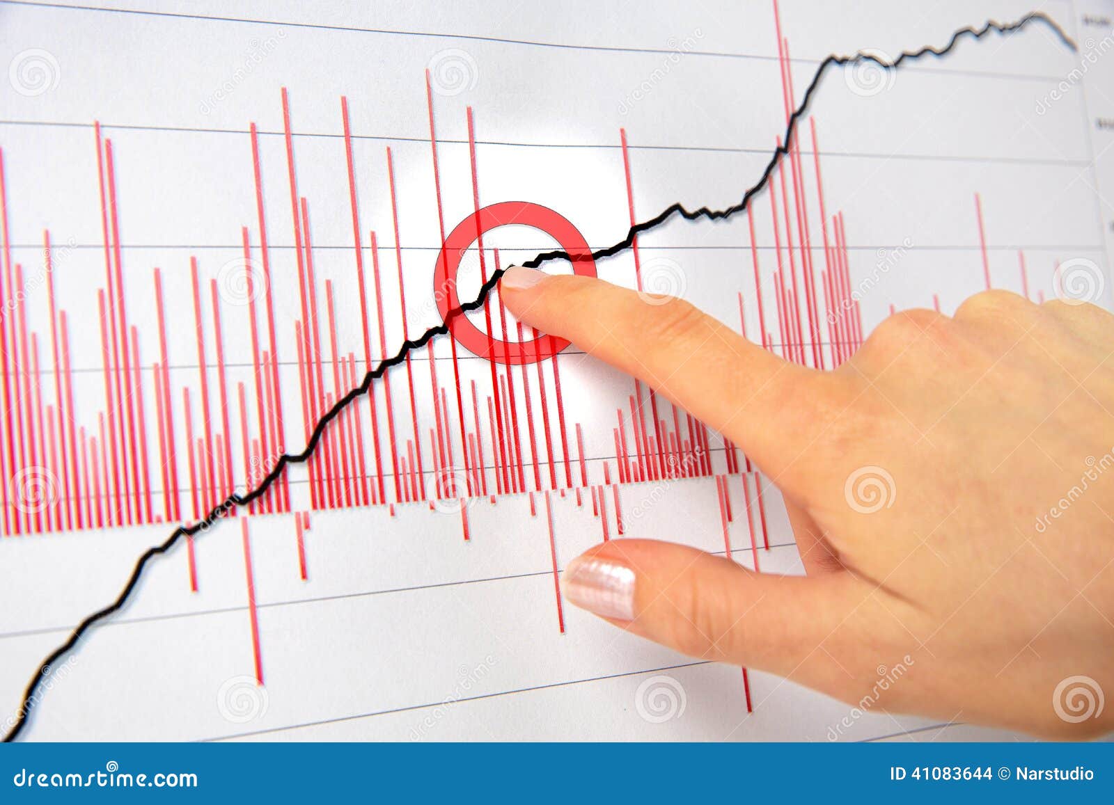 Close Up of a Female Hand Pointing Finger on a White Chart Stock Photo ...