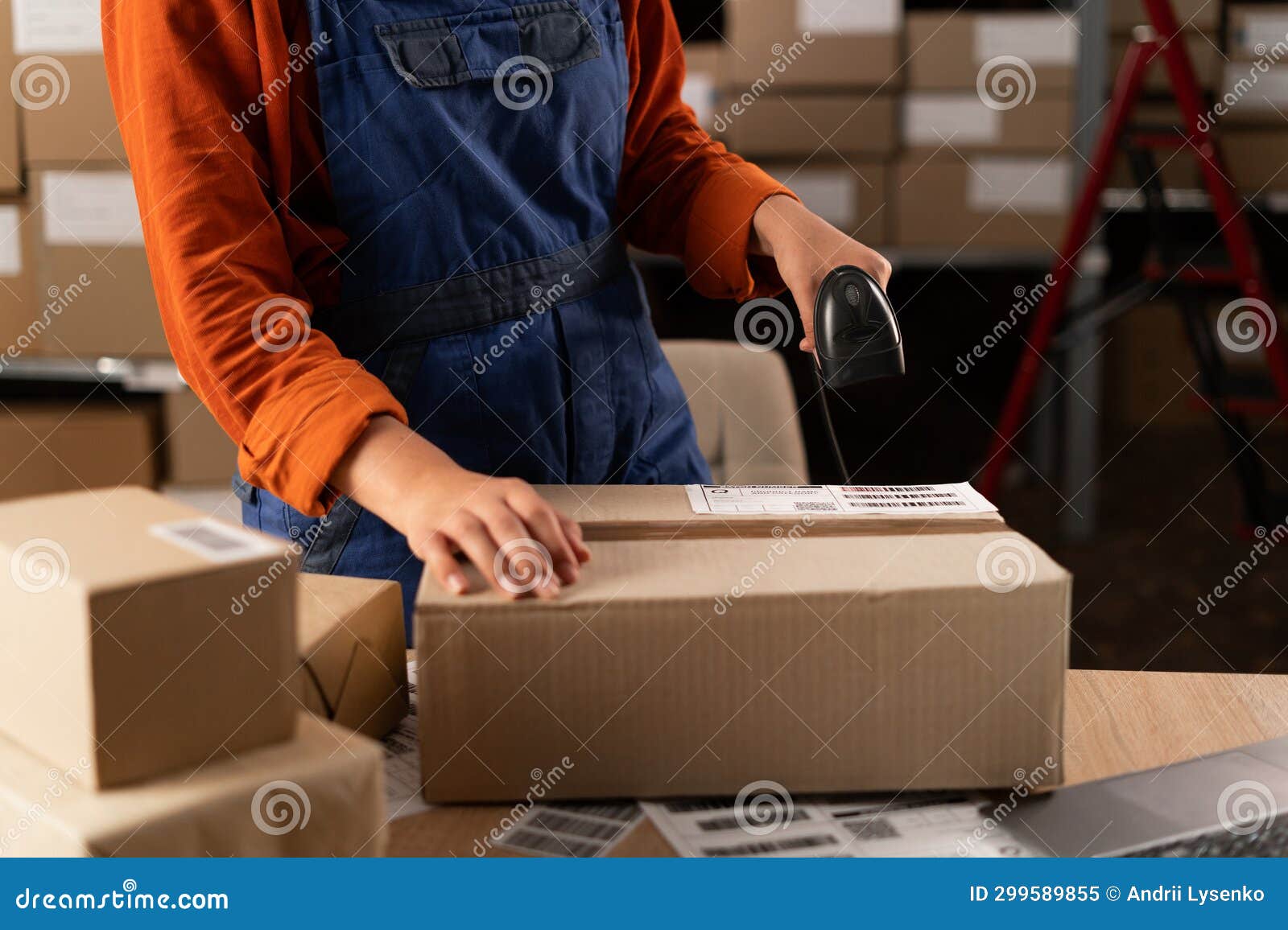 Close-up of Female Hands Scanning Barcode on Delivery Parcel Box with ...