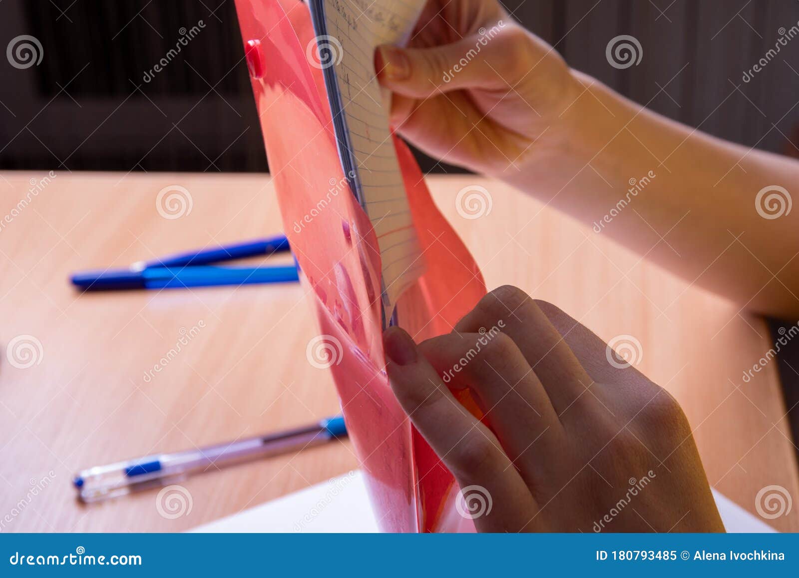 Close-up Female Hands Stack Scribbled Sheets of Paper in Pink, Red ...