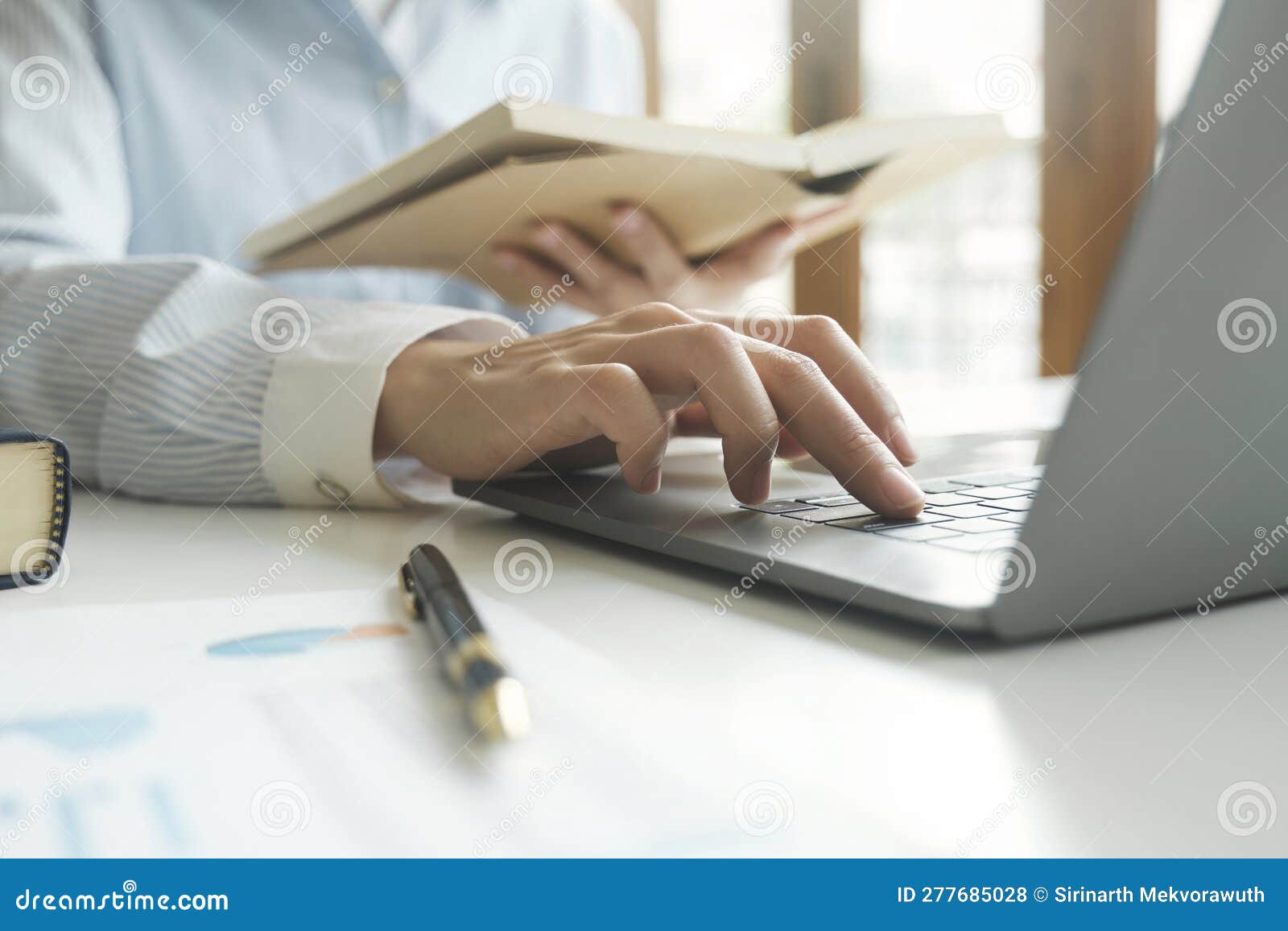 Close Up Female Hands Using Computer Laptop for Online Working. Stock ...