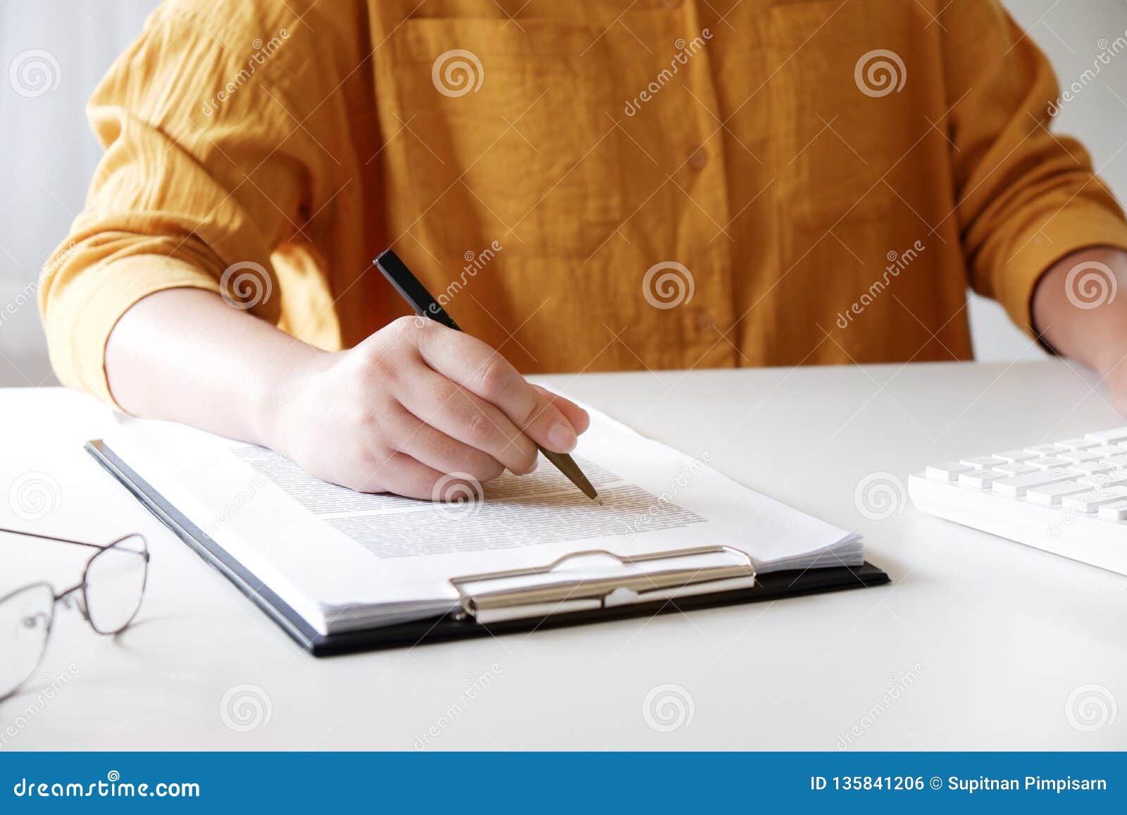 Close-up of Female Hands. Writing Something in Her Office. Stock Photo ...