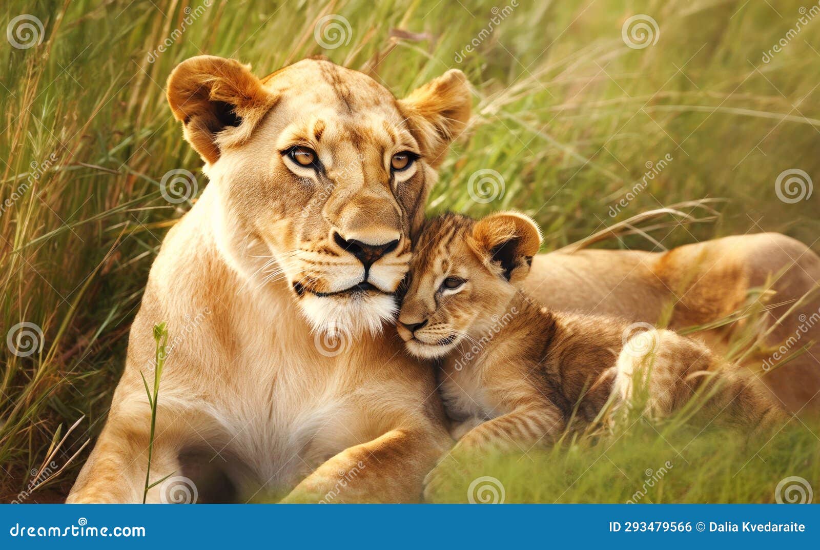 Close Up of a Female Lion with a Cub Stock Illustration - Illustration ...