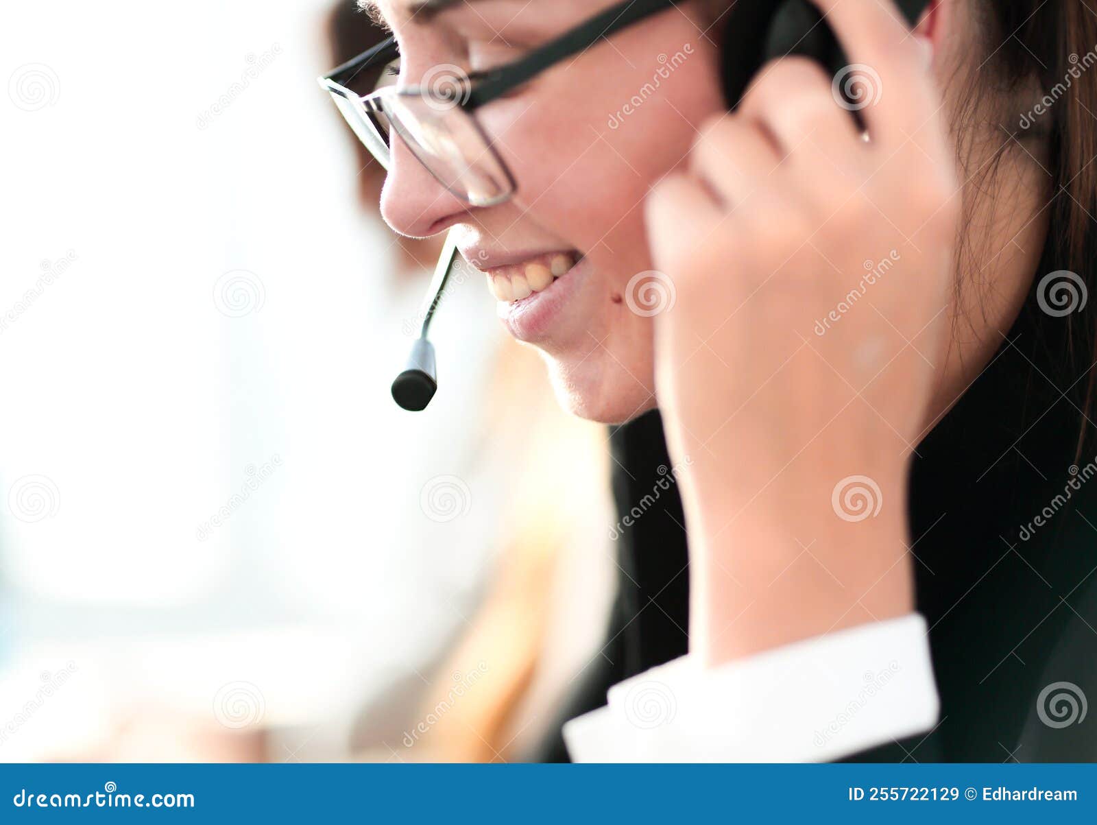 Close Up. the Female Operator Communicates with the Client Stock Image ...
