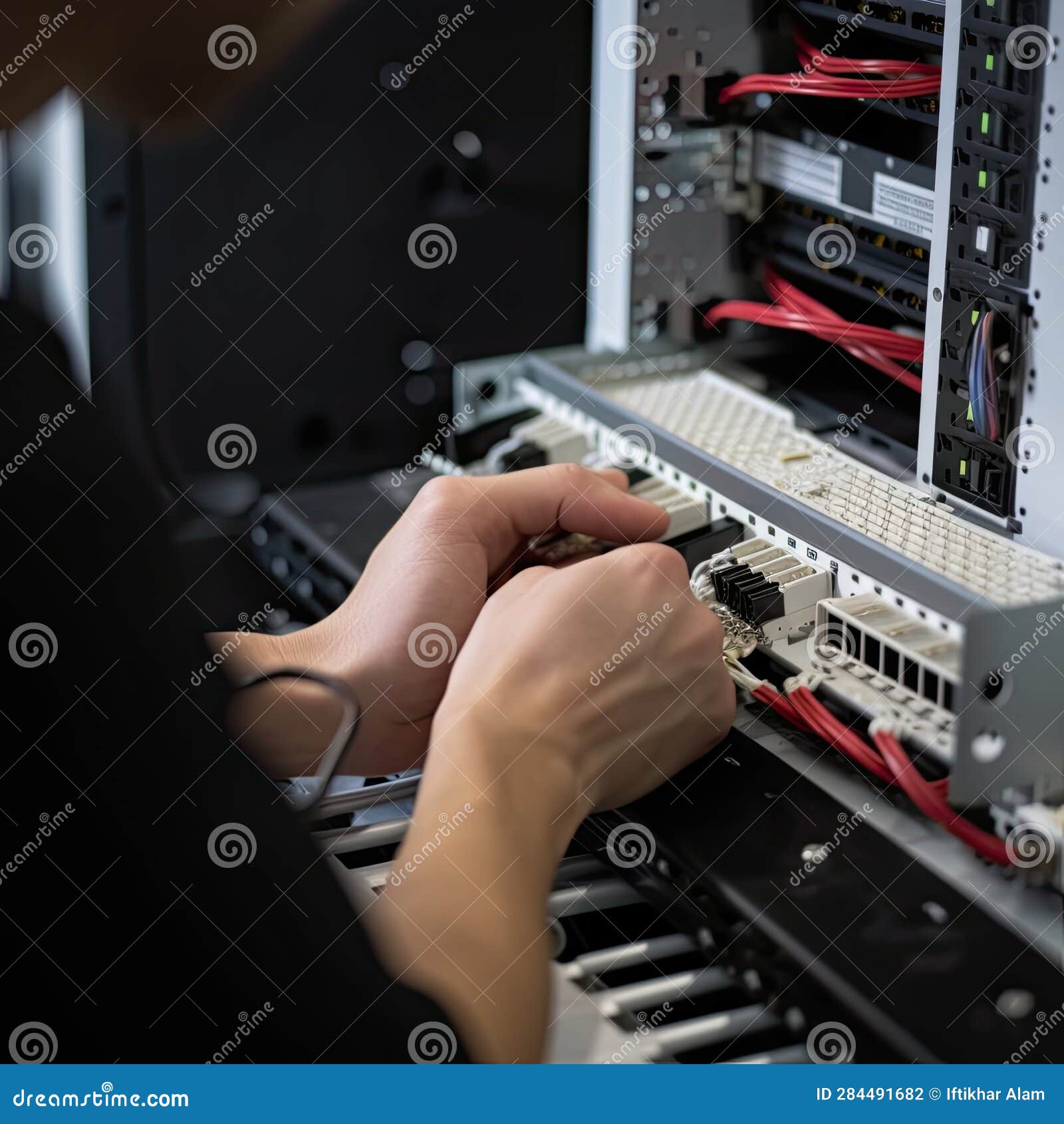 Close Up Of Female Technician Repairing Server In Datacenter. IT ...