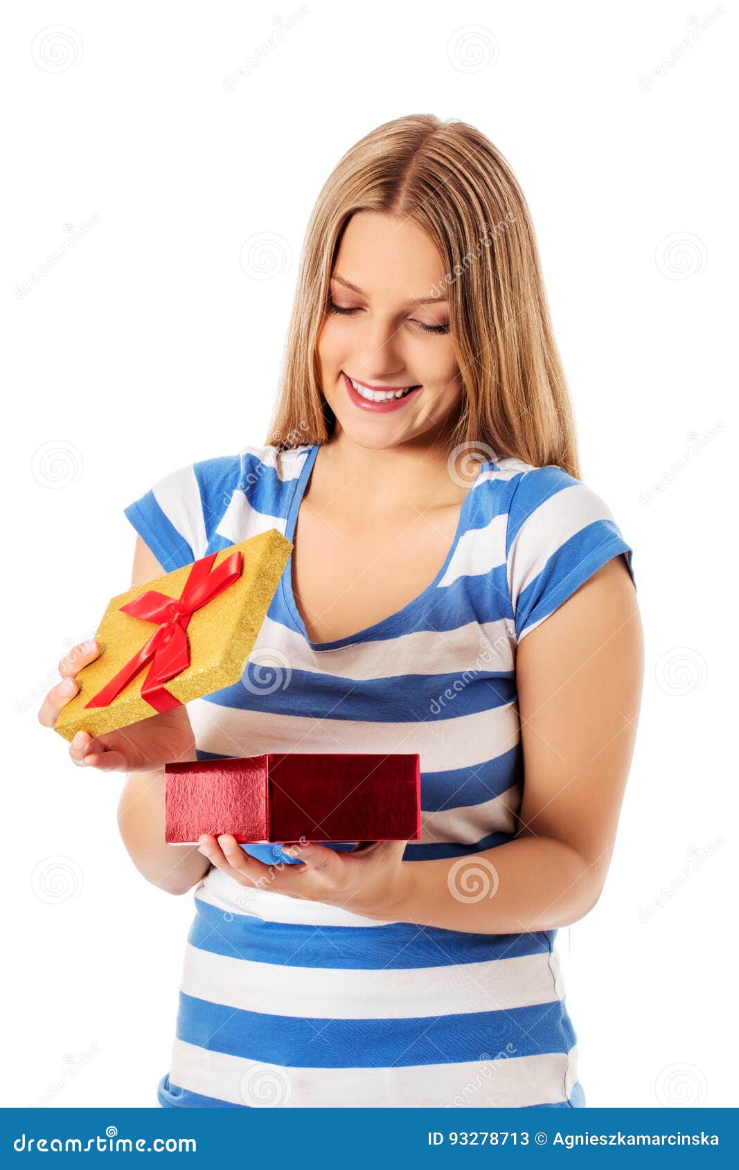 Close-up of Female Unpacking a Present Stock Image - Image of female ...