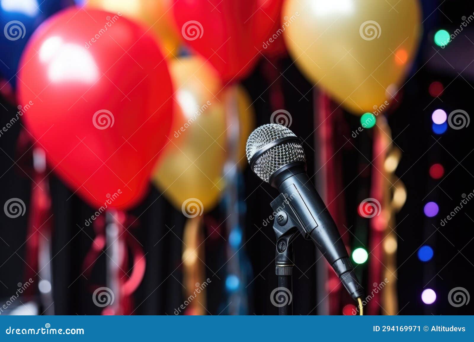 Close Up of Festive Balloons Near a Microphone Stock Illustration ...