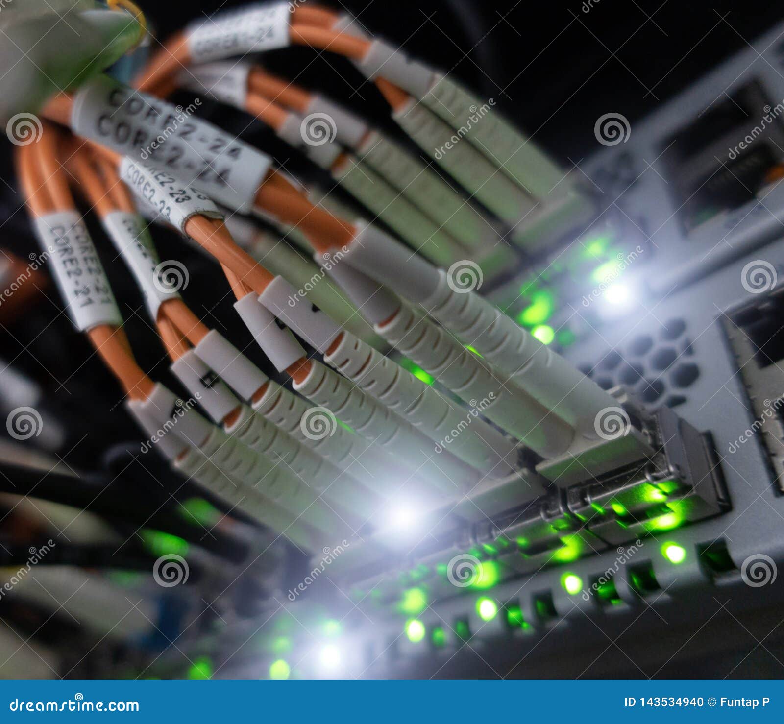 Close Up Fiber Optic Cable. Servers Racks. Severs Computer in a Rack at ...