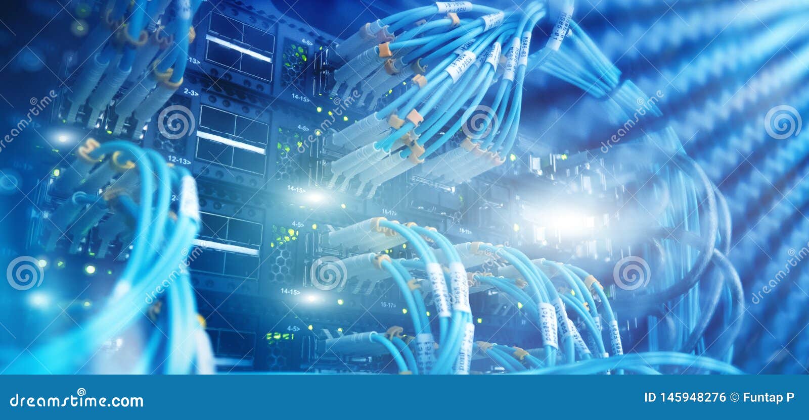 Close Up Fiber Optic and Hub in Server Room Stock Photo - Image of ...