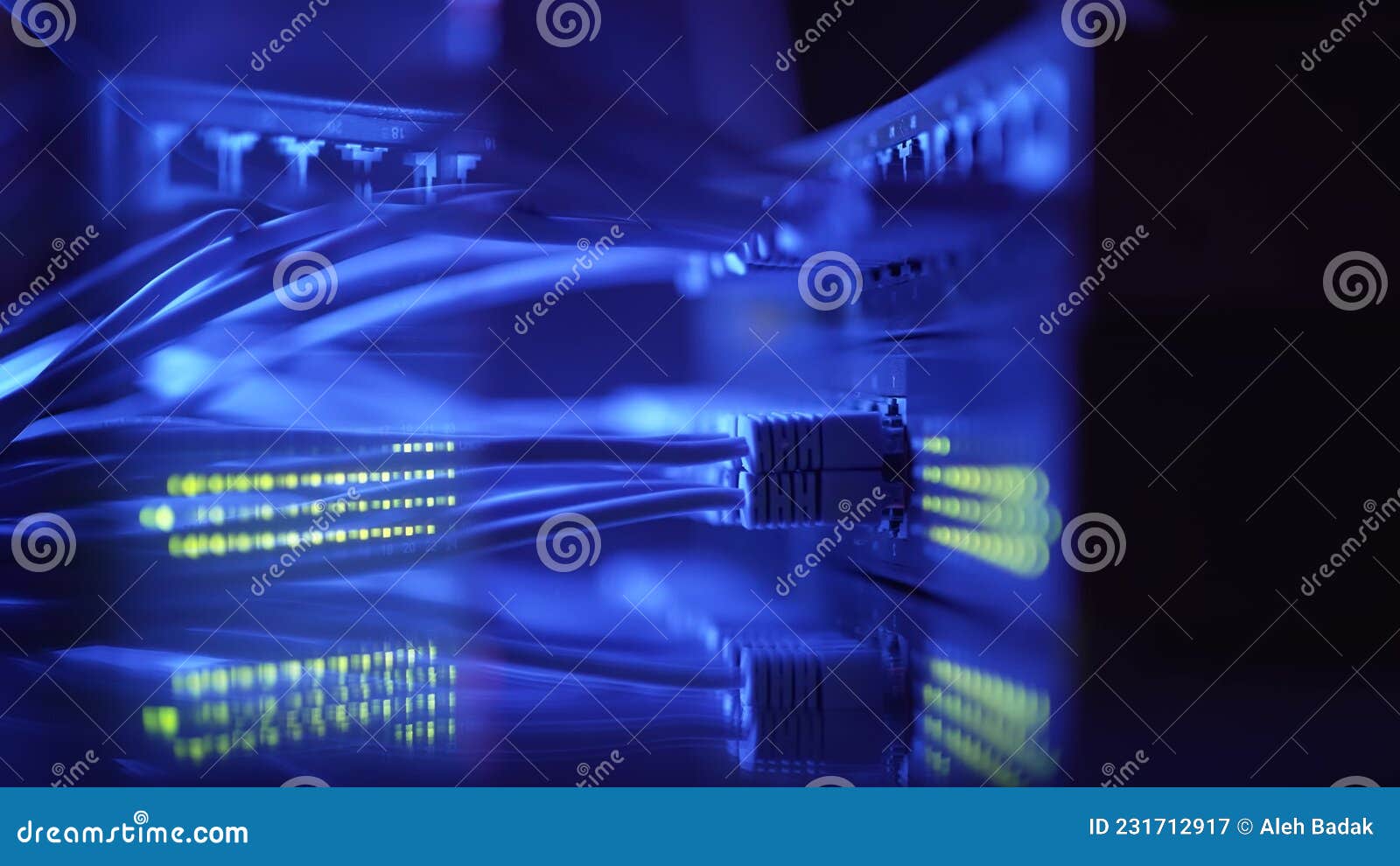 Close Up Fiber Optic in Server Room. Network Cables Installed in the ...