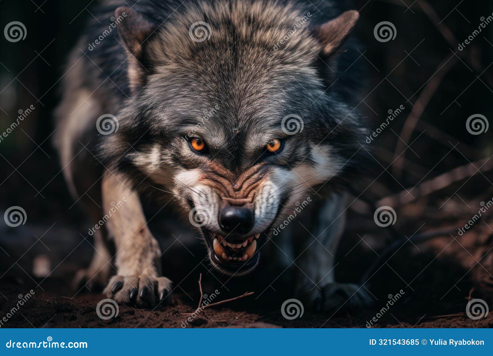Intense Wolf Staring and Snarling in the Wild Stock Illustration ...