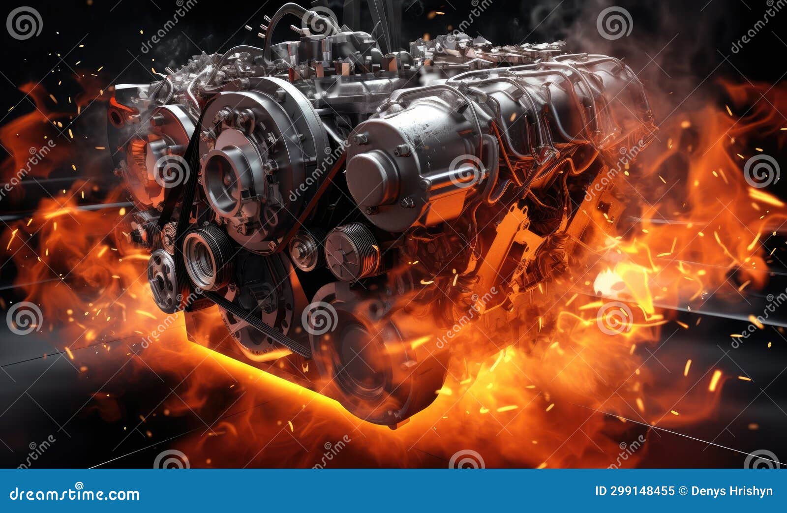 Close-Up of Fiery Car Engine Stock Illustration - Illustration of ...