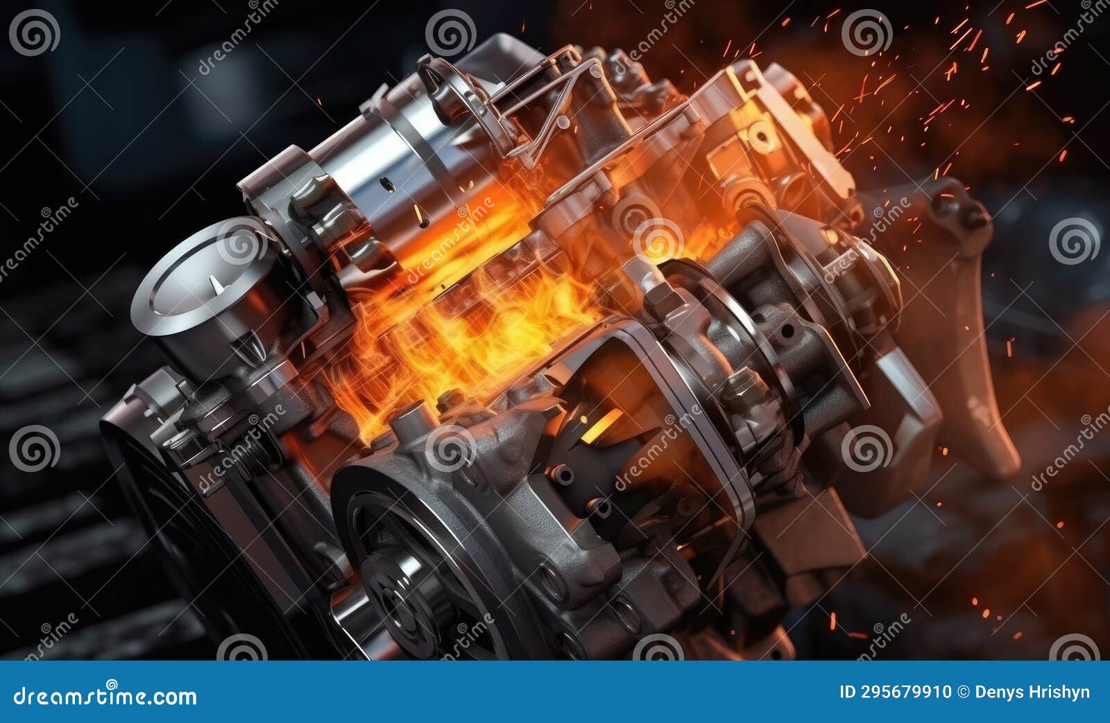 Close-Up of Fiery Car Engine Ignition Stock Illustration - Illustration ...