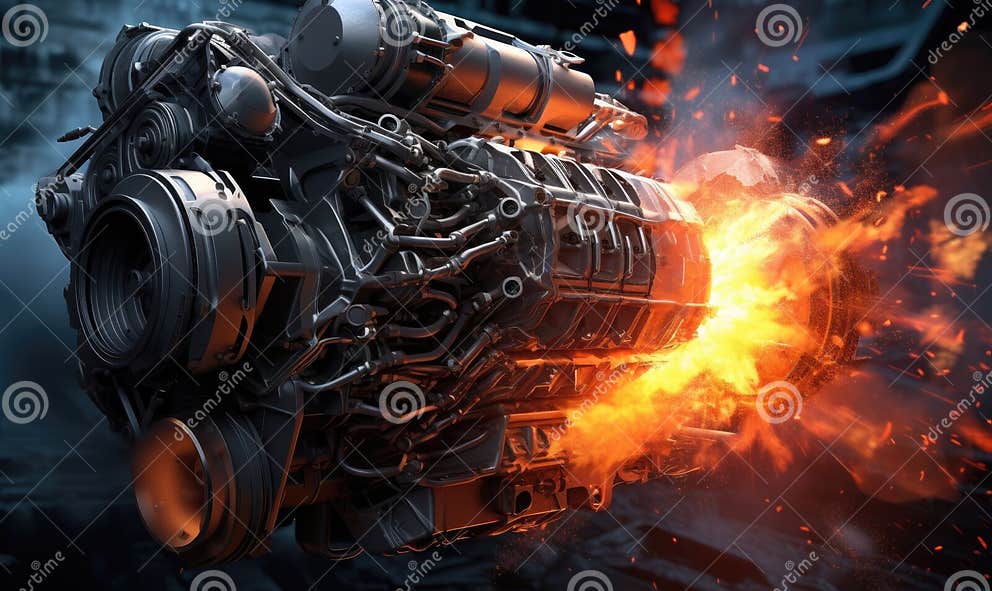 Close-Up of Fiery Jet Engine Stock Illustration - Illustration of ...