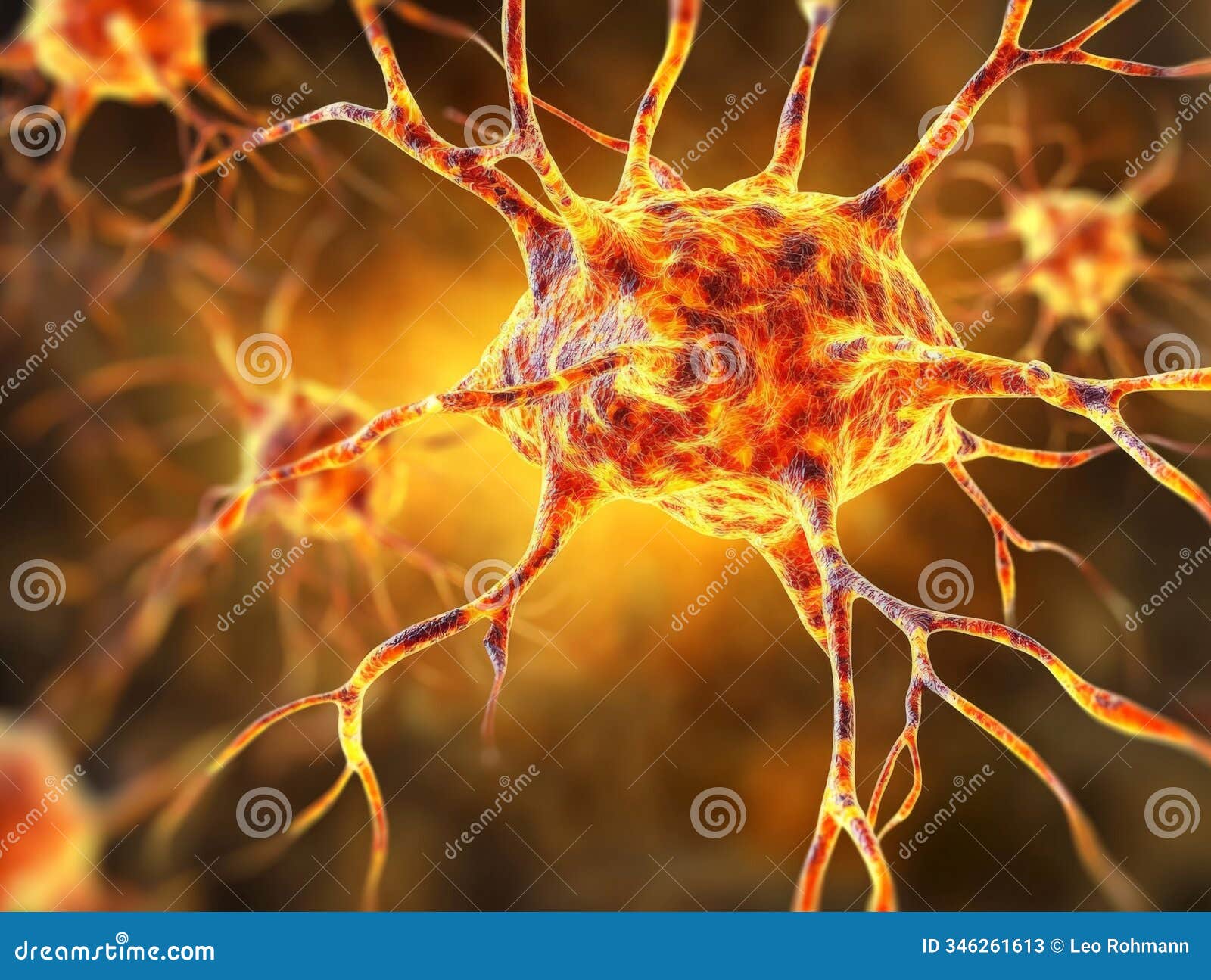 Close Up of Fiery Orange Synapses and Interconnected Neurons ...