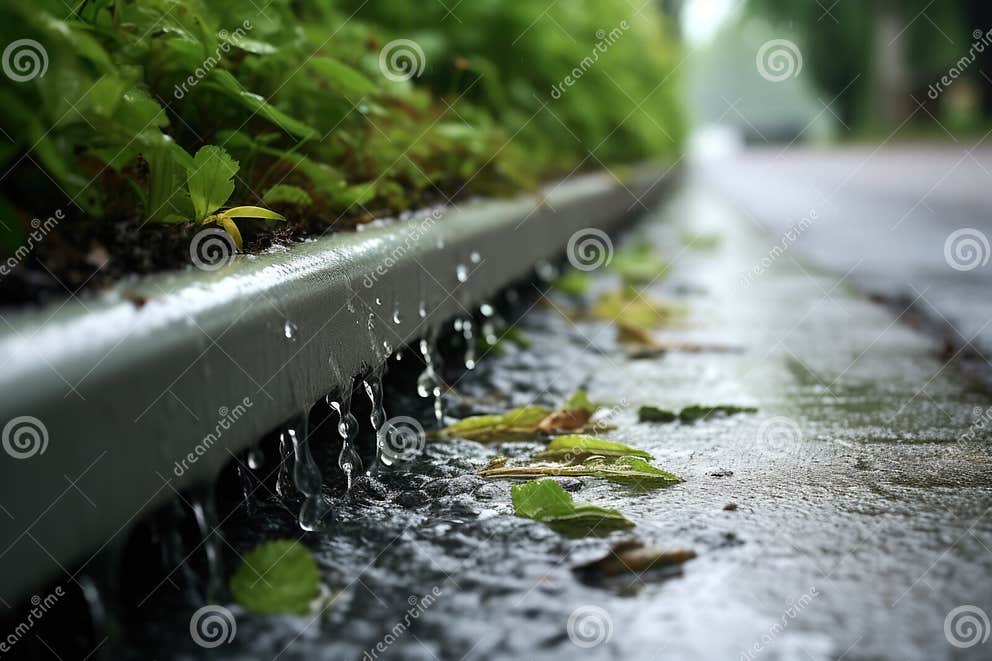 Close-up of a Filled Gutter during a Rainfall Stock Photo - Image of ...
