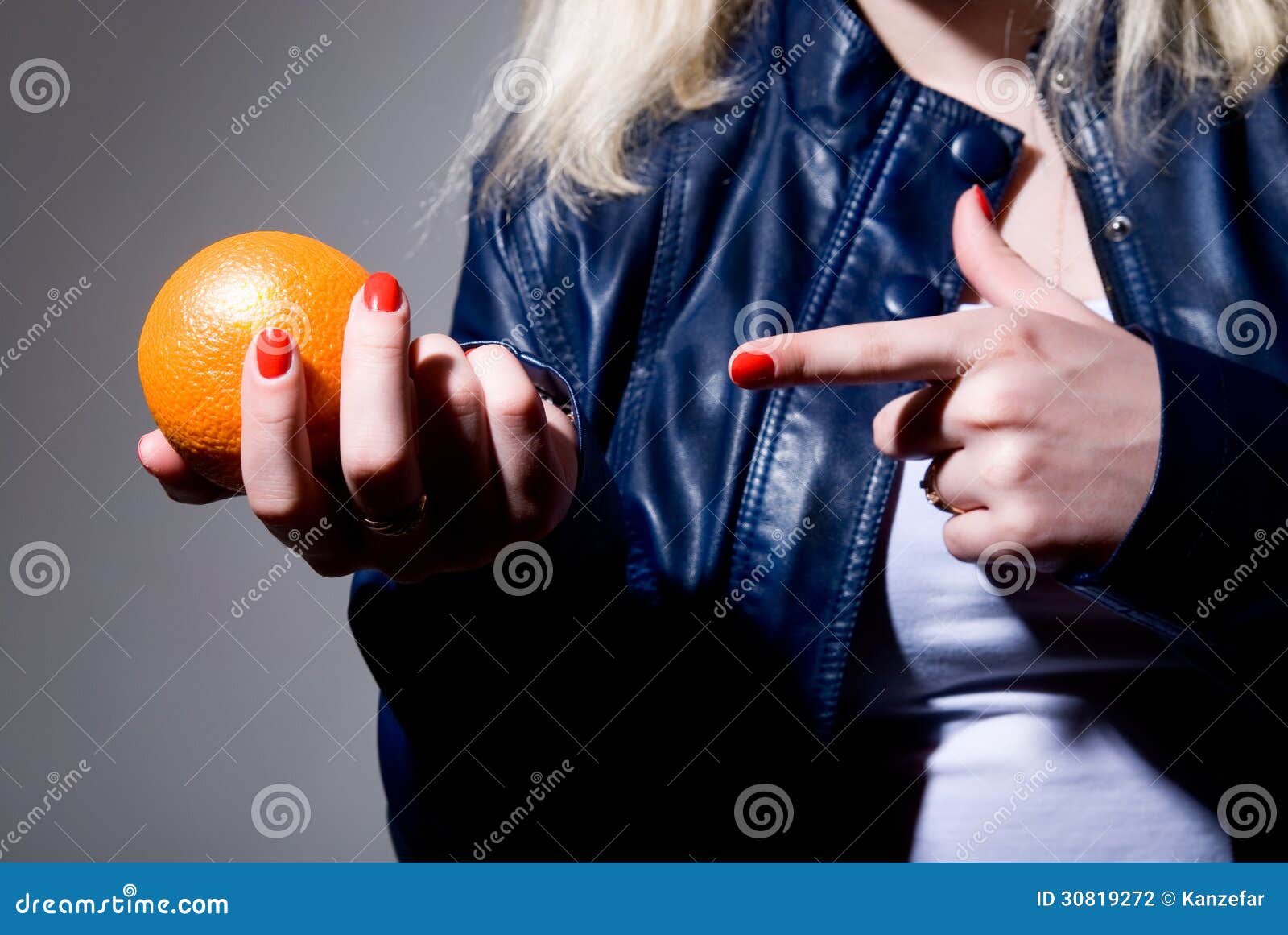 Close-up of a Finger Pointing To an Orange Stock Photo - Image of fruit ...