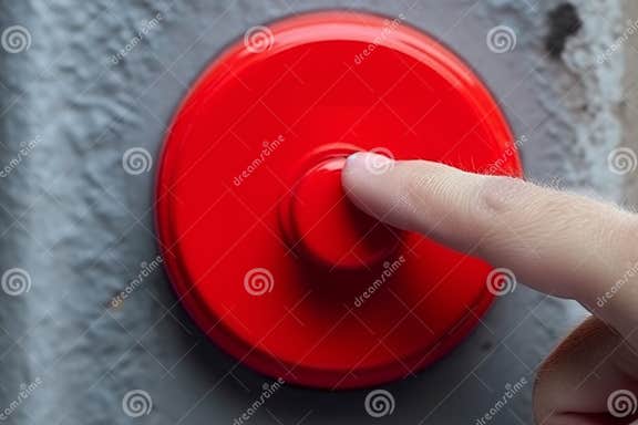 Close-up of a Finger Pressing the Red Button Stock Illustration ...