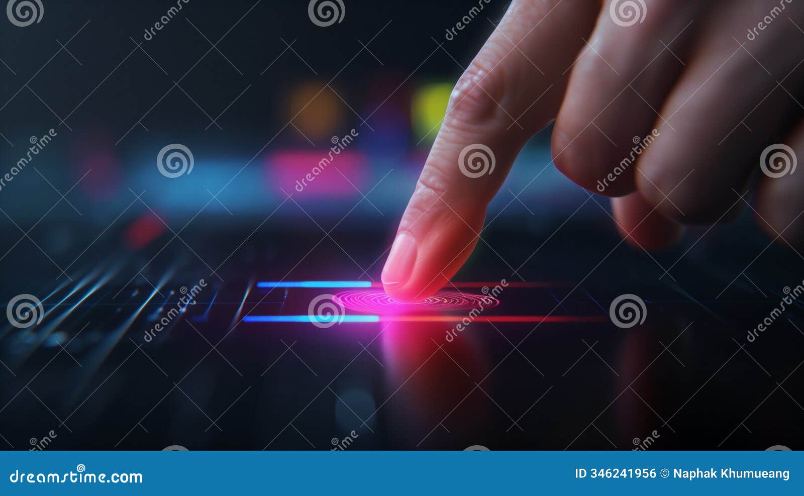Close-up Of Fingertip Interacting With Glowing Fingerprint On Circuit ...