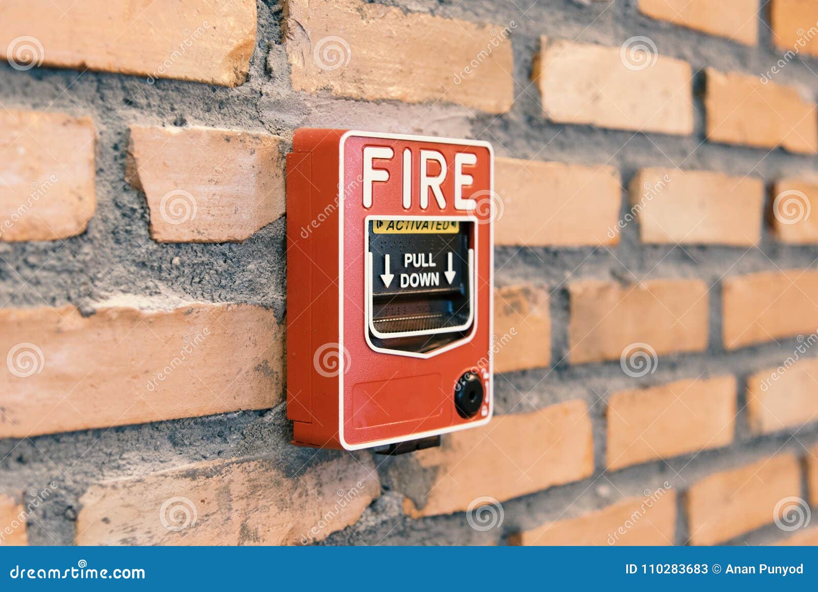 Close Up Fire Alarm Activation Box on Brick Wall in Room Stock Image ...