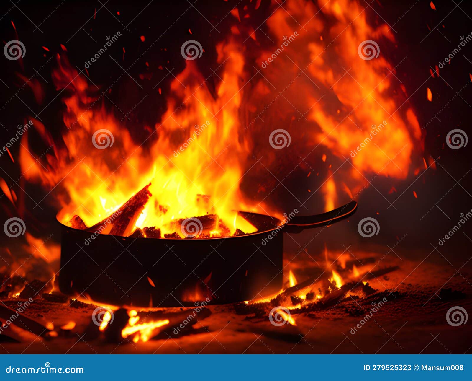 Close Up Fire Burning Coal, Ai Generated Stock Illustration ...
