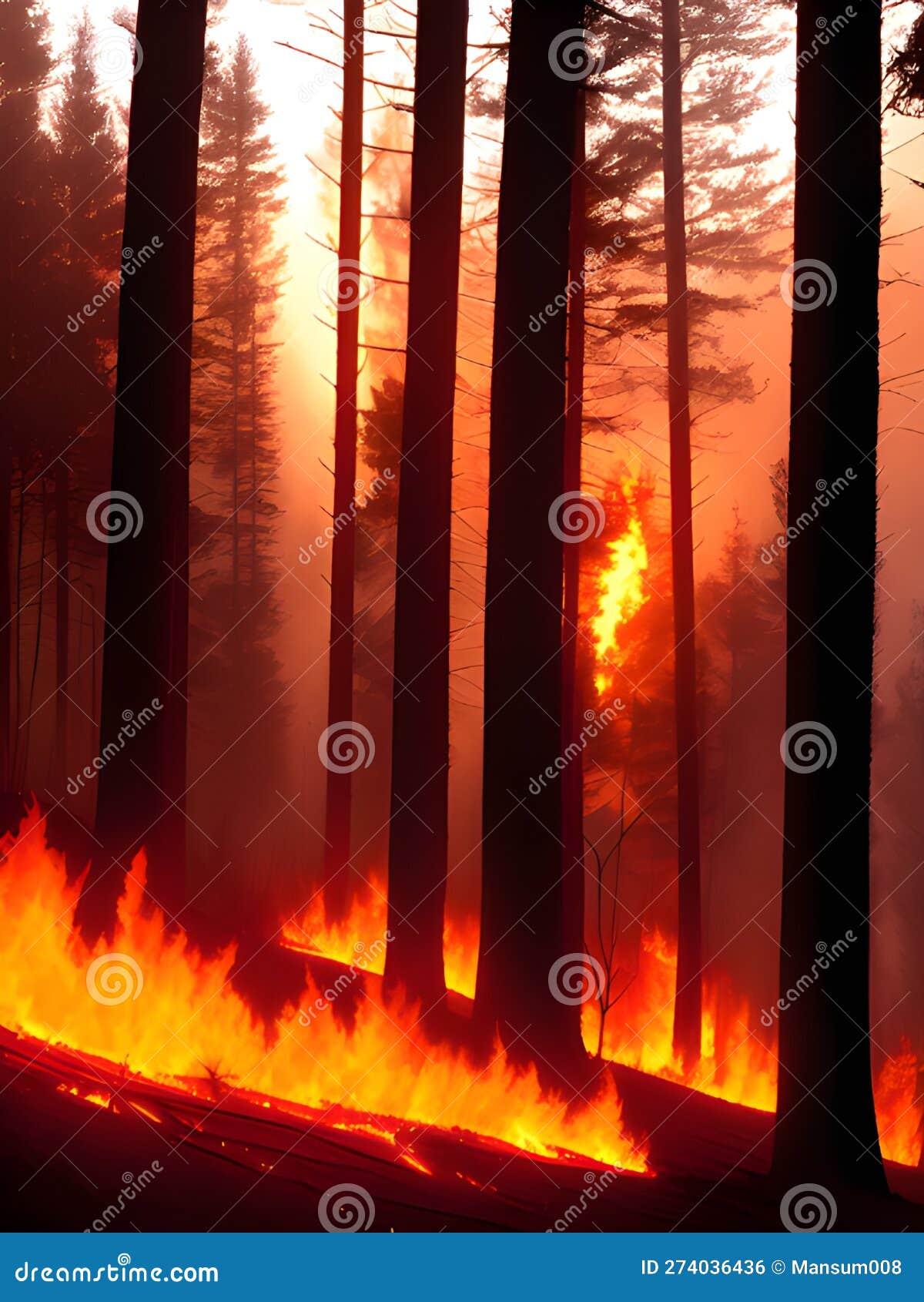 Close Up Fire Burning Forest on Mountain , AI Generated Stock ...