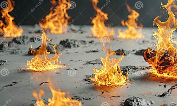 A Close Up of a Fire Burning on the Ground with a Background of Black ...