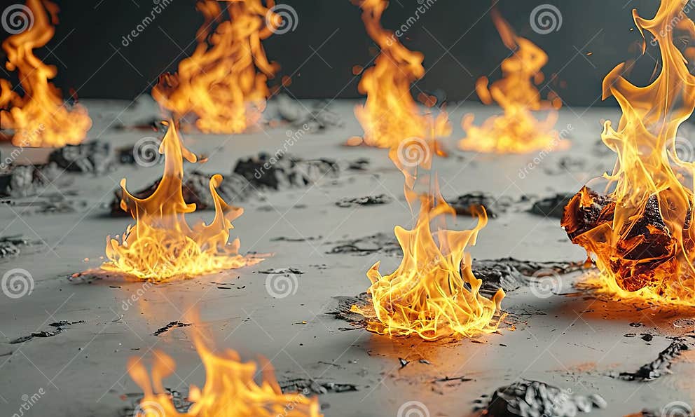 A Close Up of a Fire Burning on the Ground with a Background of Black ...