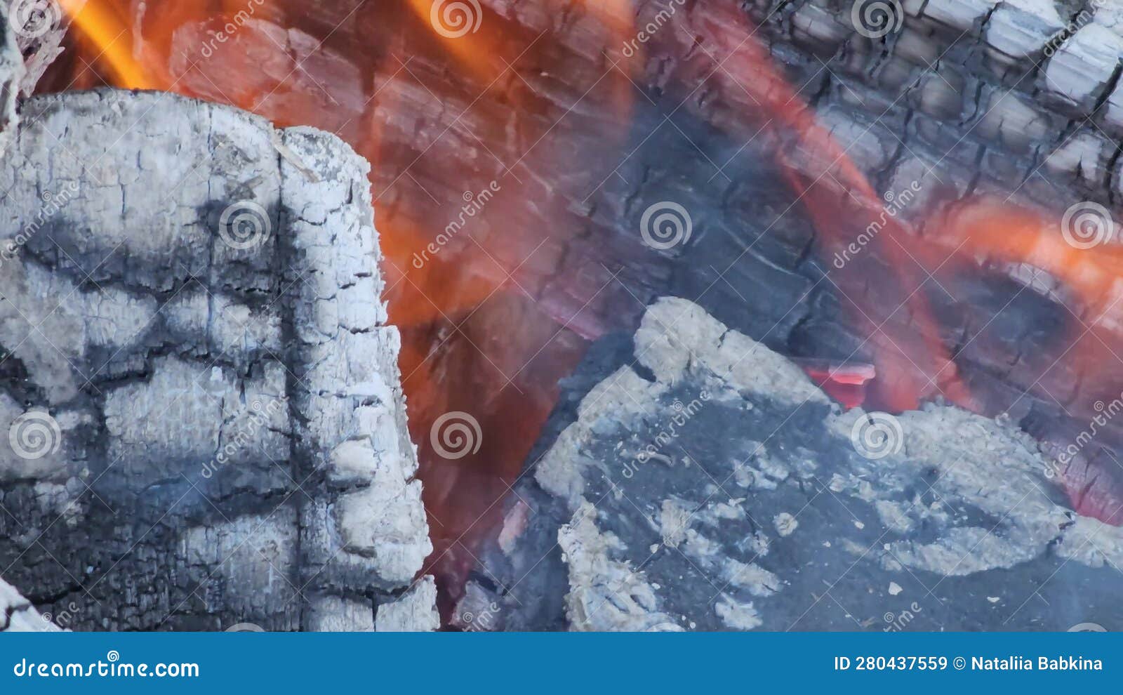 Close Up Fire Burning with Smoldering Log. Flames with Ember. Stock ...