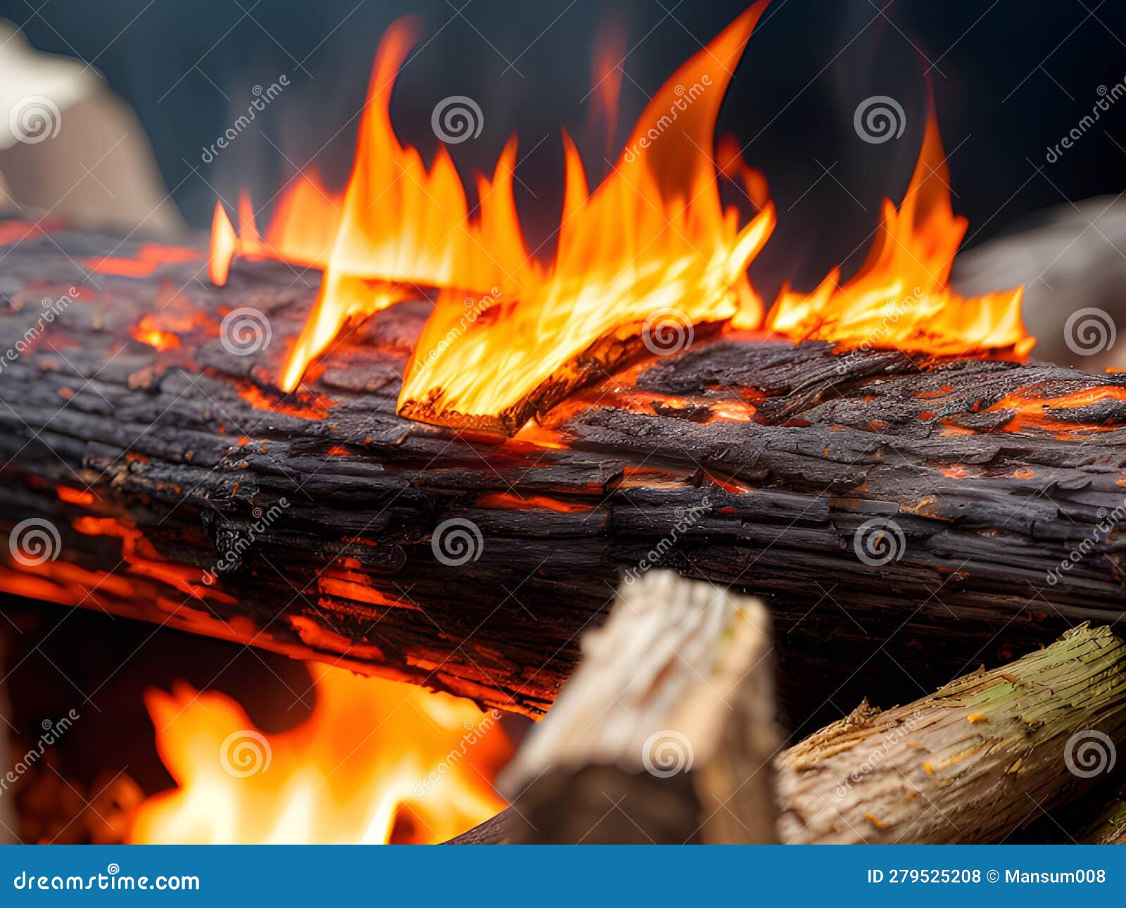 Close Up Fire Burning Woods Log, AI Generated Stock Illustration ...