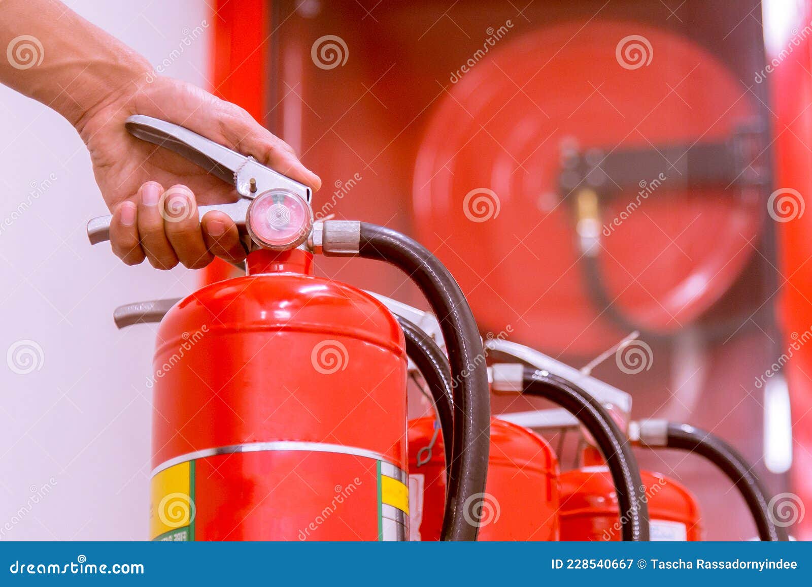 Close Up Fire Extinguisher and Pulling Pin on Red Tank Stock Image ...