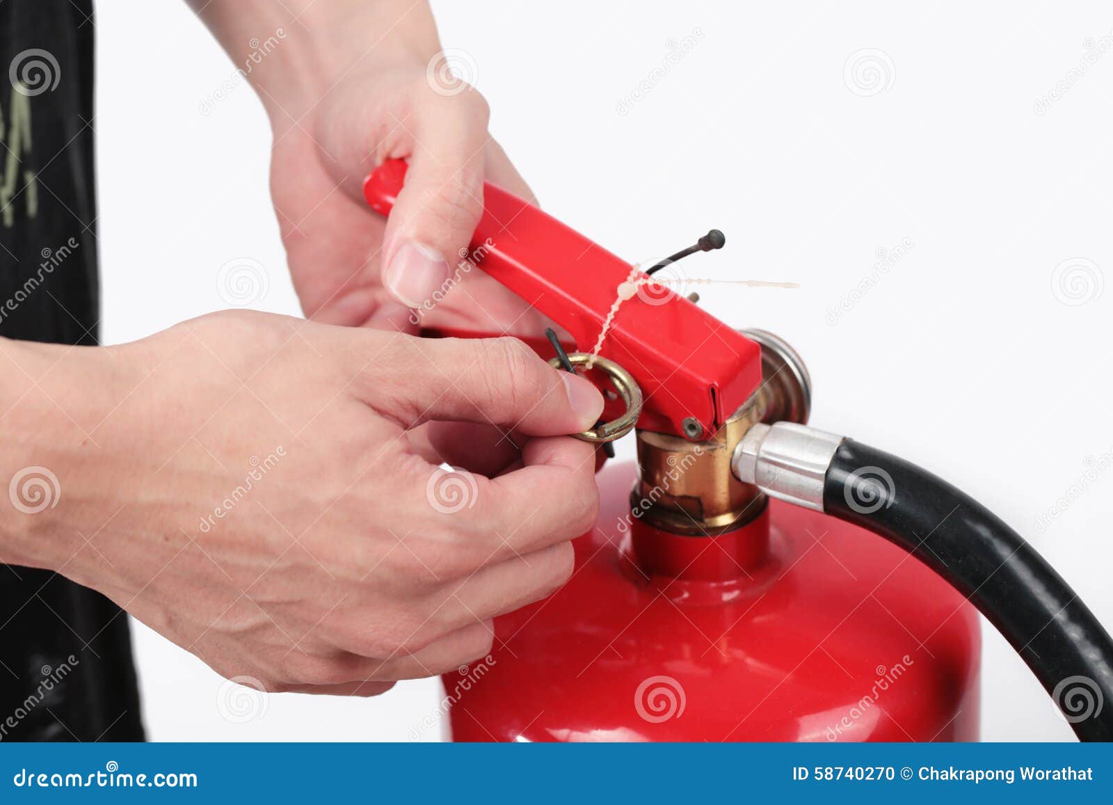 Close- Up Fire Extinguisher and Pulling Pin on Red Tank. Stock Photo ...