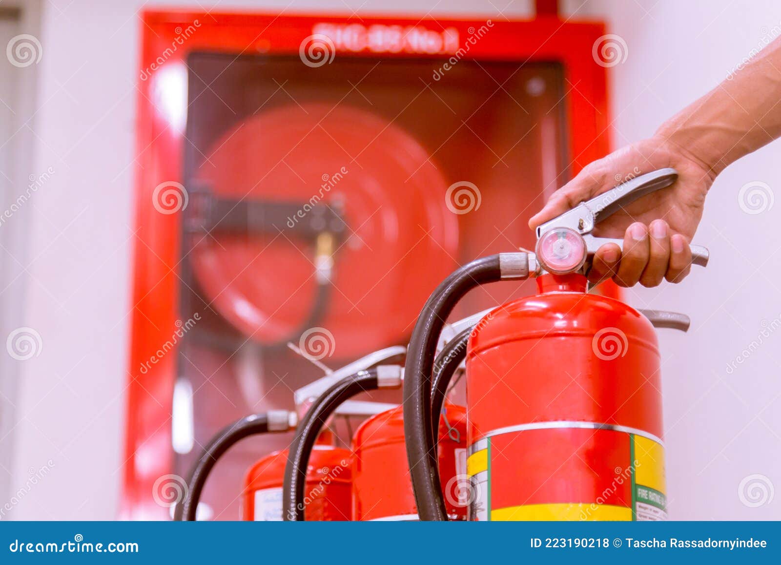 Close Up Fire Extinguisher and Pulling Pin on Red Tank Stock Photo ...
