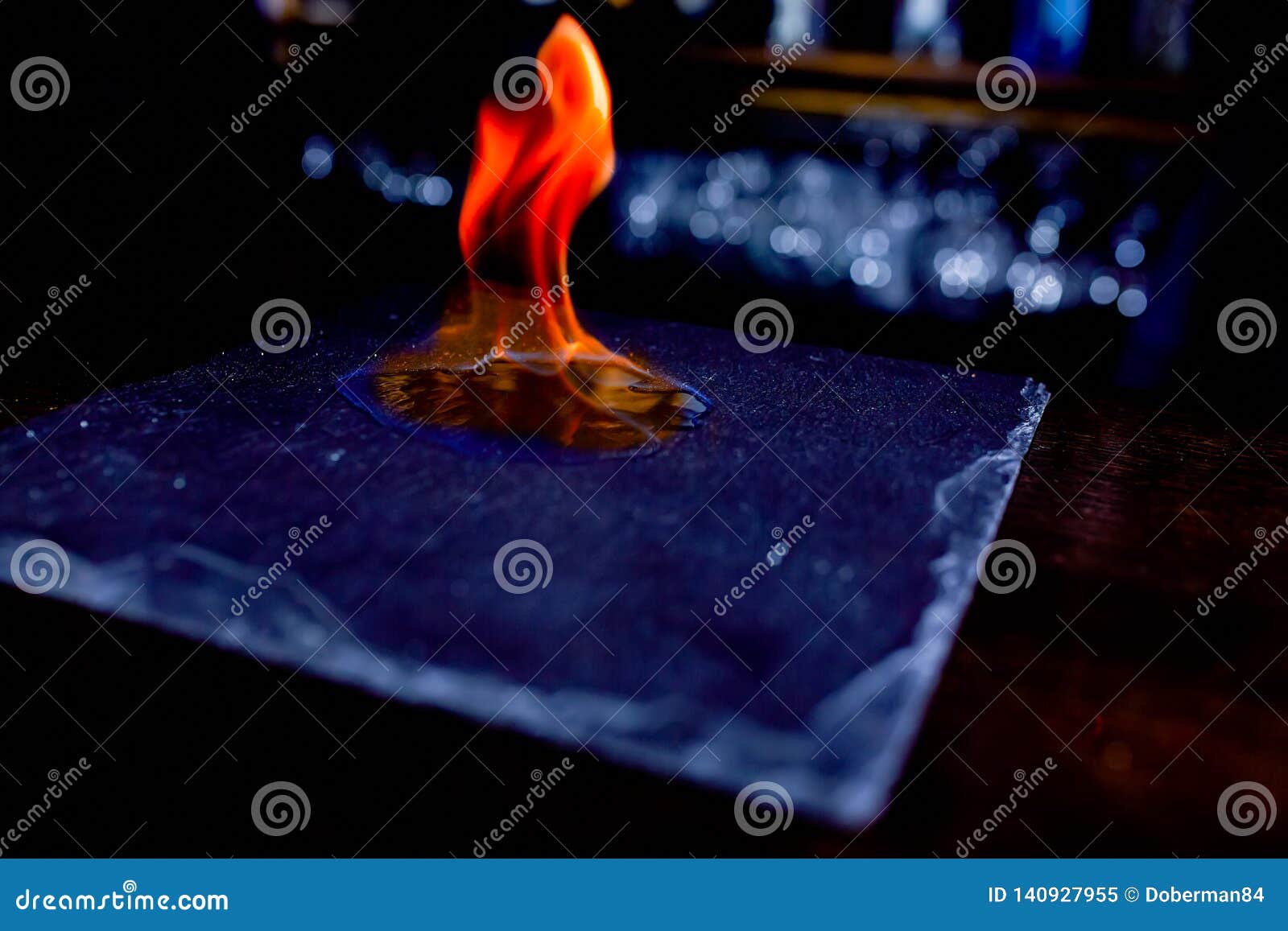 Close Up of Fire Flames on Black Stone Plate Stock Image - Image of ...