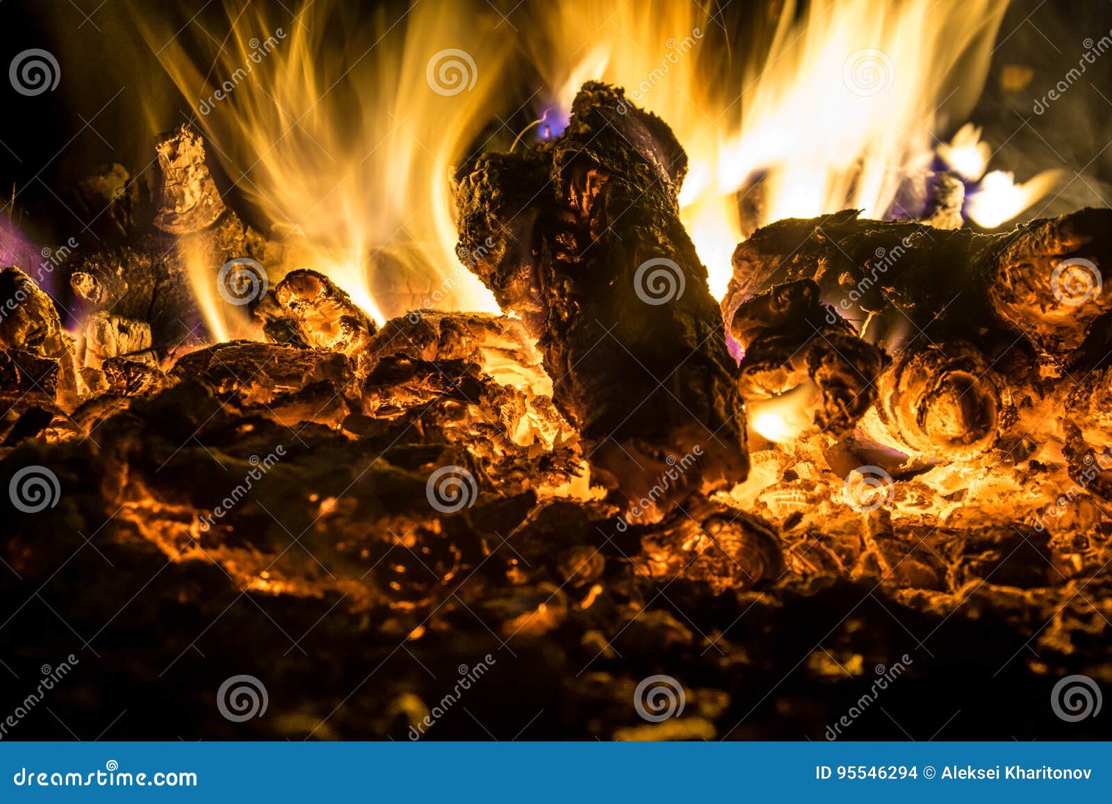 Close-up fire at night stock photo. Image of nature, smoke - 95546294