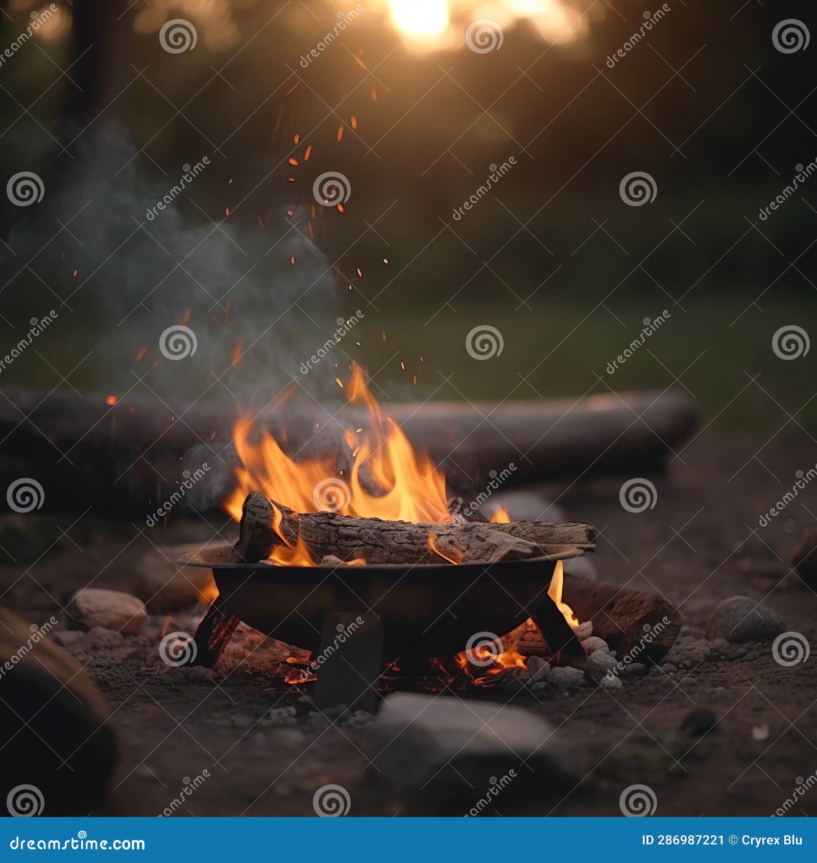 Close Up of a Fire in a Rustic Pot on a Campfire Stock Illustration ...